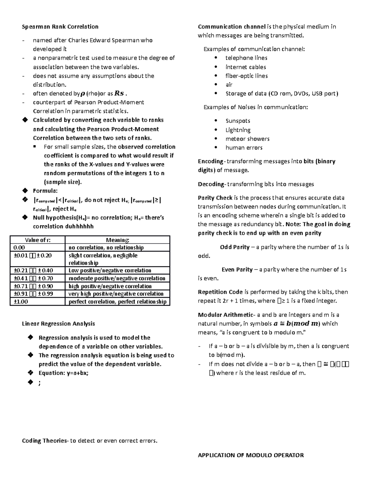 Finals - Summarized lecture notes MATM - Spearman Rank Correlation ...