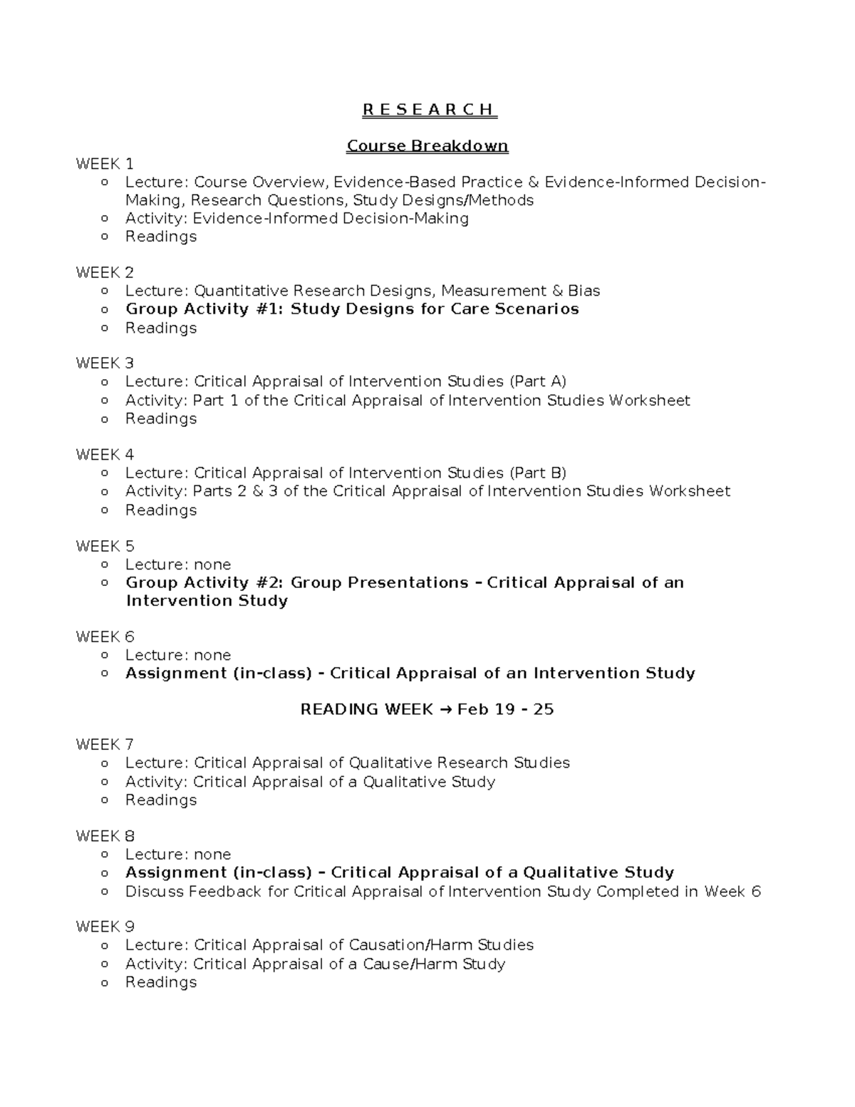 Research - Course Breakdown + Readings - R E S E A R C H Course ...