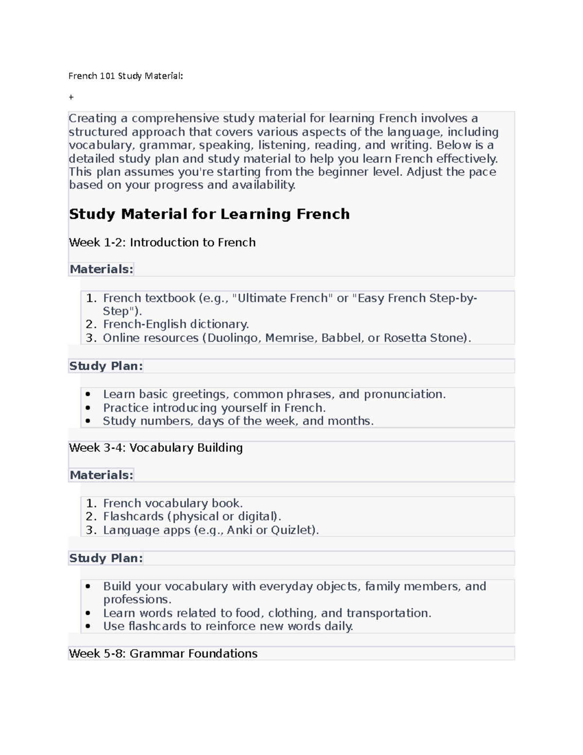 French 101 Study Material - French 101 Study Material: + Creating a ...