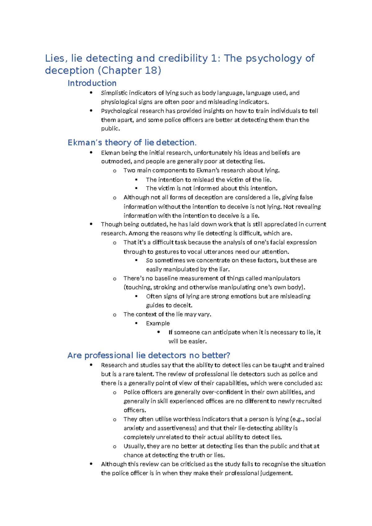 CCJ - Lies, lie detecting and credibility 1: The psychology of ...