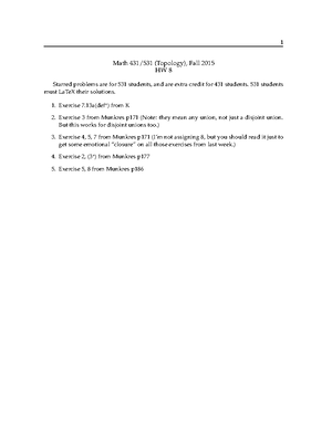 HW5 - Homework assignment 5 - 1 Math 431/531 (Topology), Fall 2015 HW 5 ...