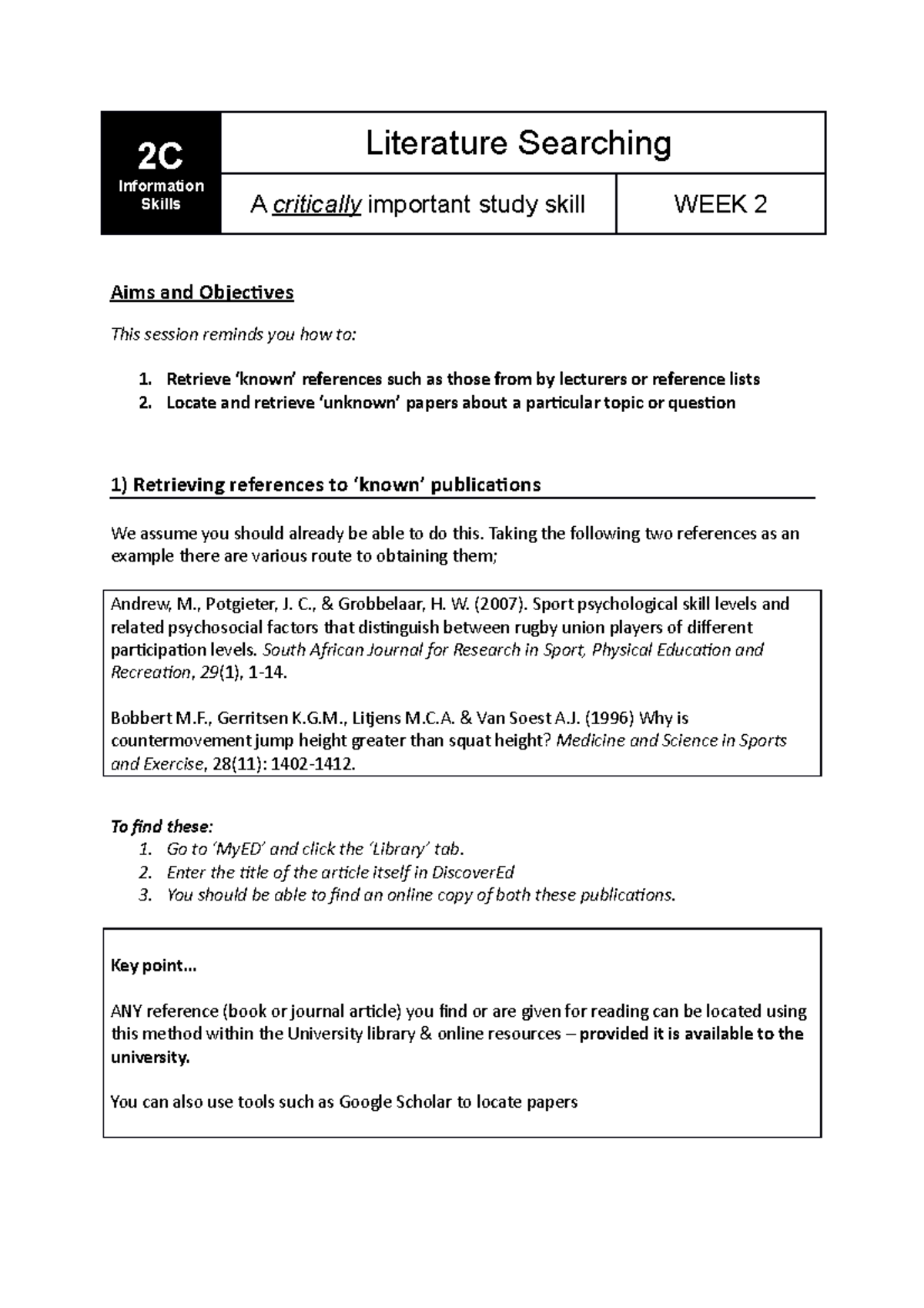 Information Skills - Literature Skills 1 (searching) Practical - 2C ...