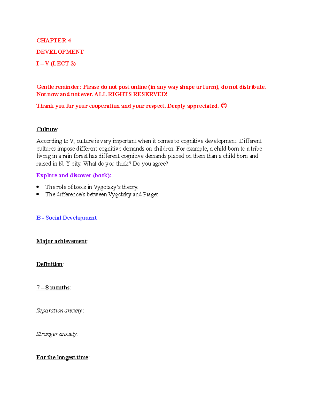 Bullet Points CH 4 LECT 3 - CHAPTER 4 DEVELOPMENT I – V (LECT 3) Gentle reminder: Please do not ...