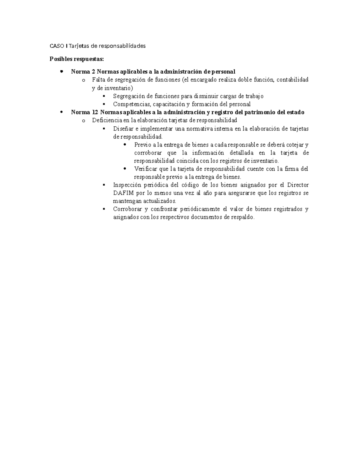 Posibles respuestas a los casos - CASO I Tarjetas de responsabilidades ...