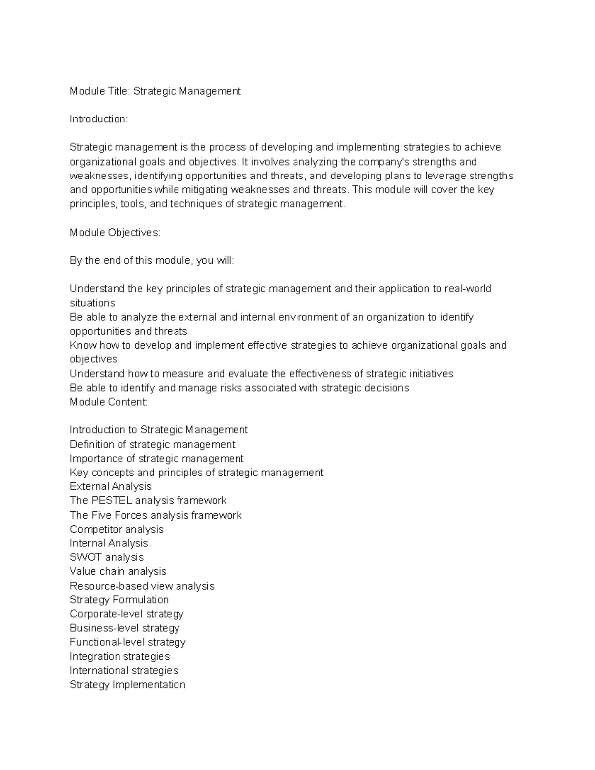 Strategic Management - Lecture notes - Module Title: Strategic ...