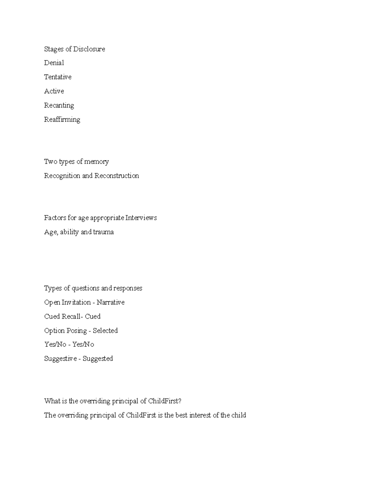 Forensic Interviewing - Stages of Disclosure Denial Tentative Active ...