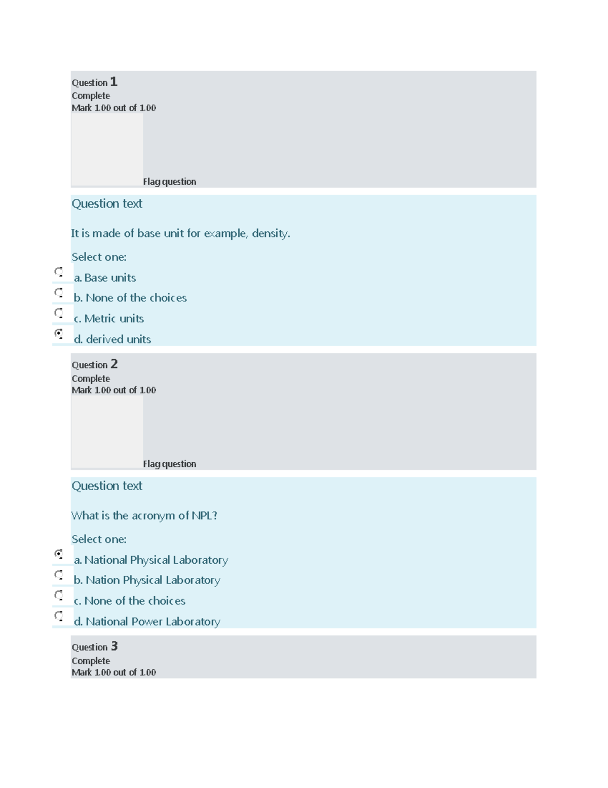 Calculus - Question 1 Complete Mark 1 out of 1. Flag question Question ...