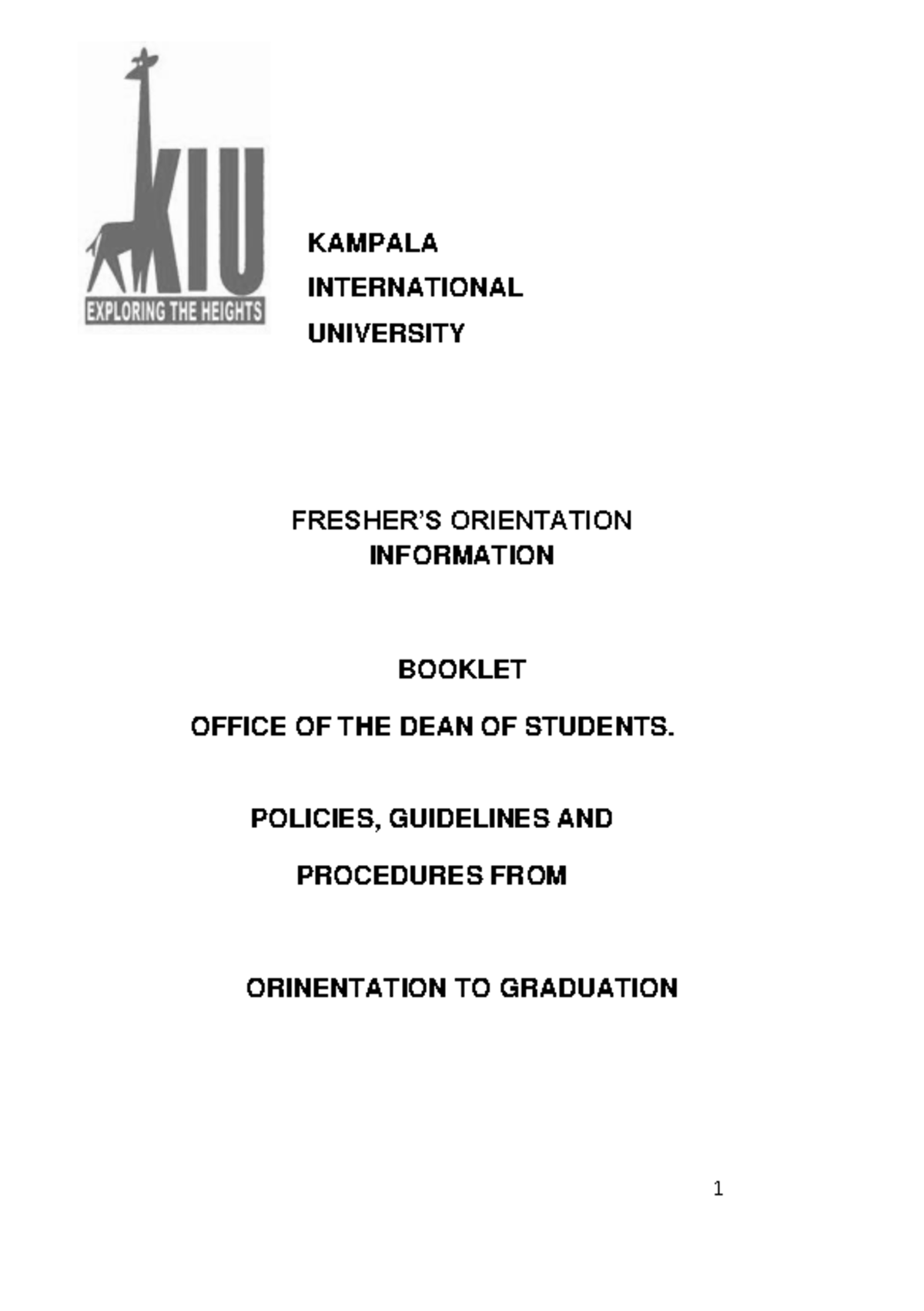 Kiu-students-handbook 1598008289 - FRESHER’S ORIENTATION INFORMATION BOOKLET OFFICE OF THE DEAN ...