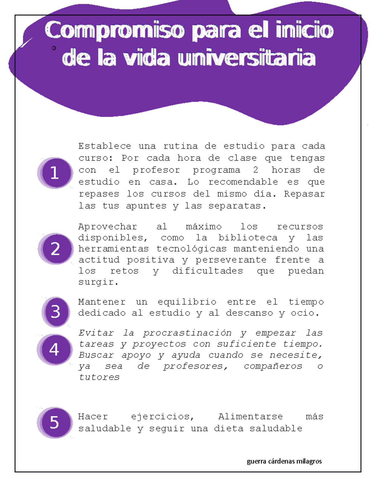 5 compromisso - D Establece una rutina de estudio para cada curso: Por ...