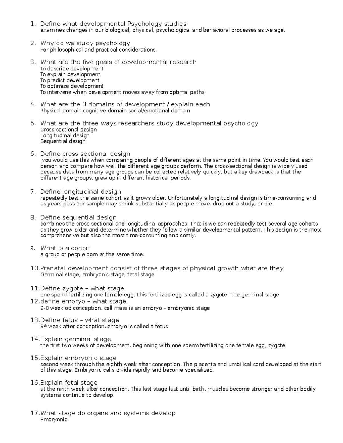 Sample test chapter 12 - 1. Define what developmental Psychology ...