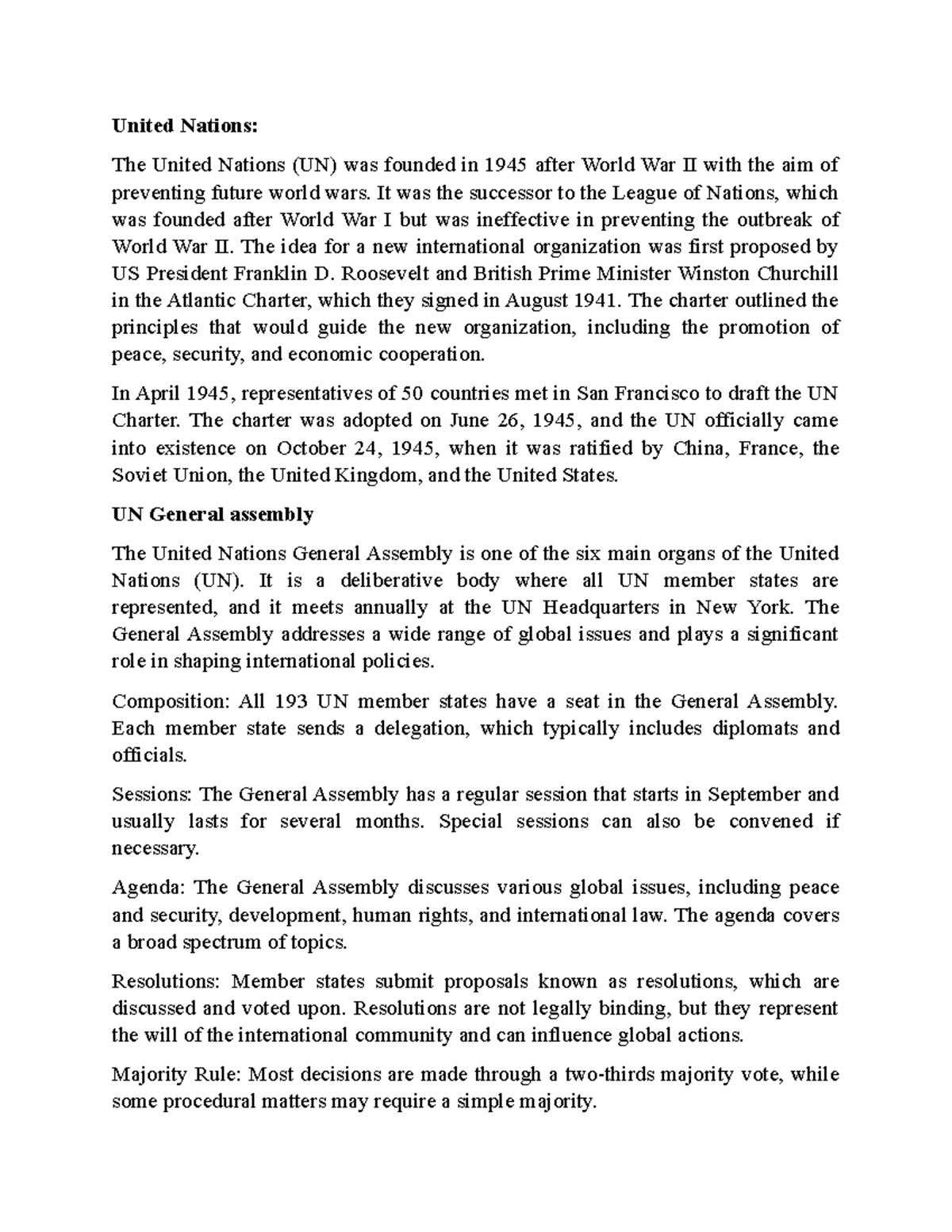 UN - United Nations full notes - United Nations: The United Nations (UN ...
