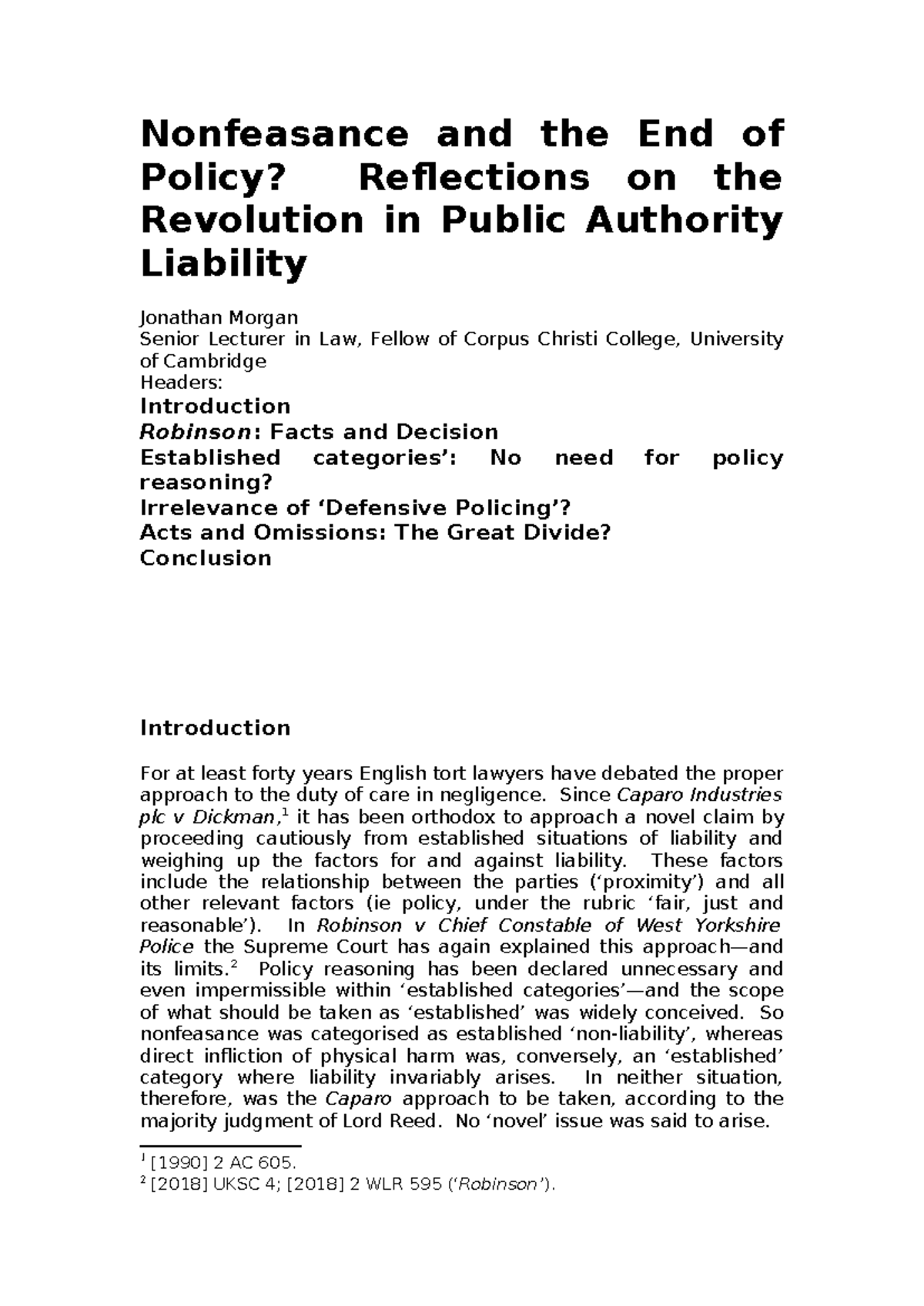 Nonfeasance and the End of Policy - Nonfeasance and the End of Policy ...