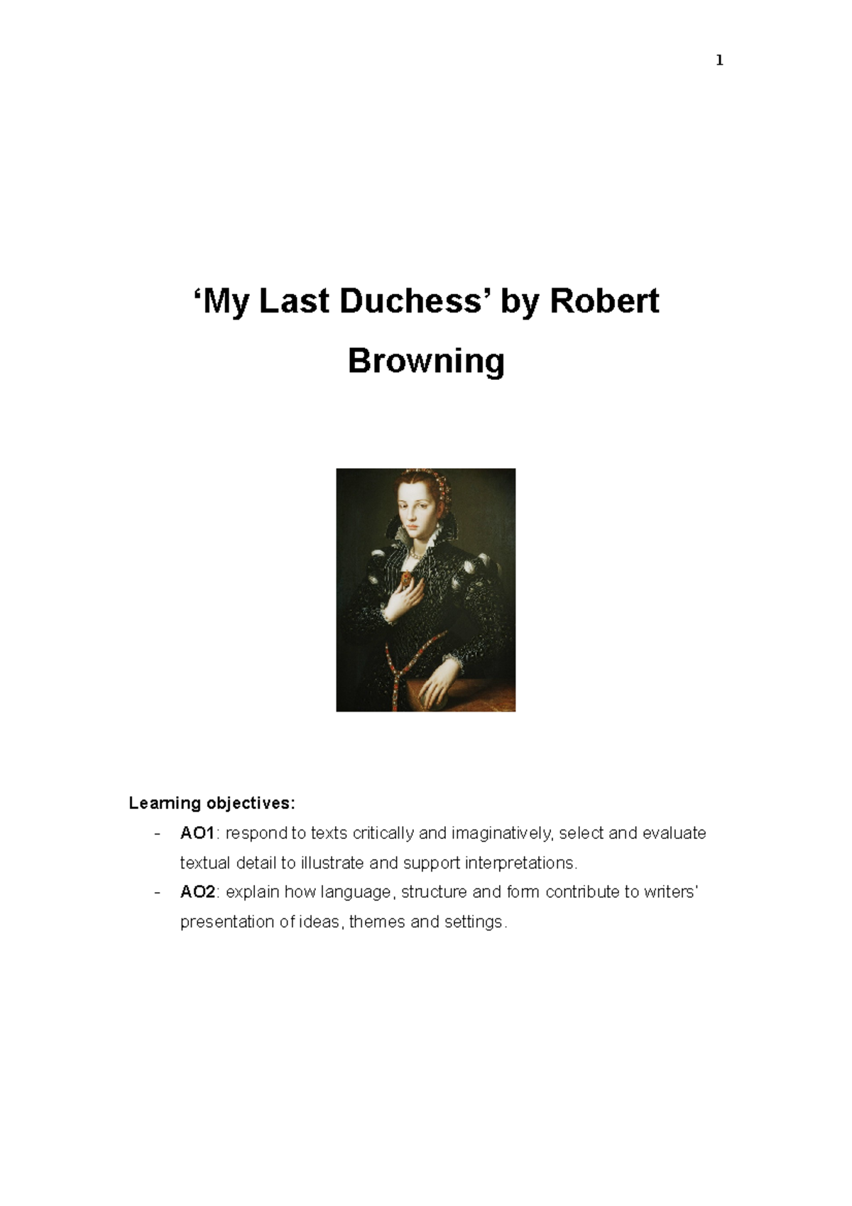 My last duchess - ‘My Last Duchess’ by Robert Browning Learning ...