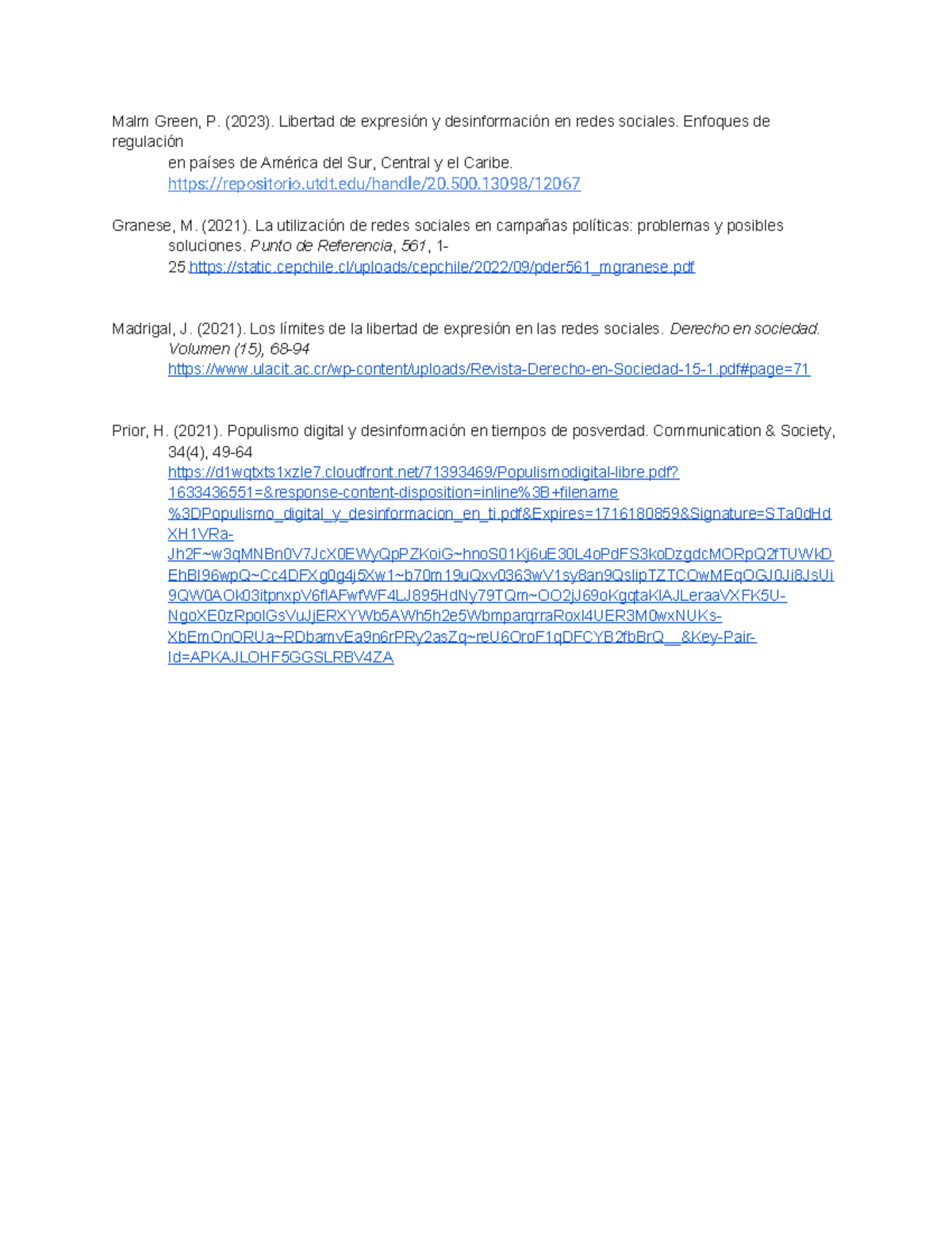 4 Fuentes para el proyecto - Malm Green, P. (2023). Libertad de ...