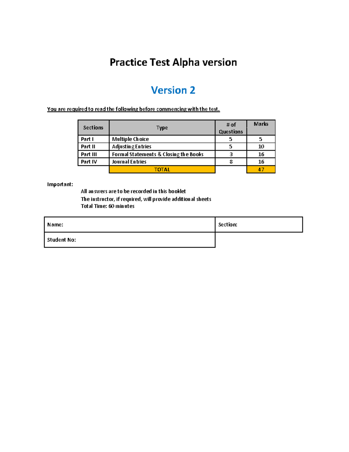 Practice Test Alpha - Financial Accounting - Practice Test Alpha ...