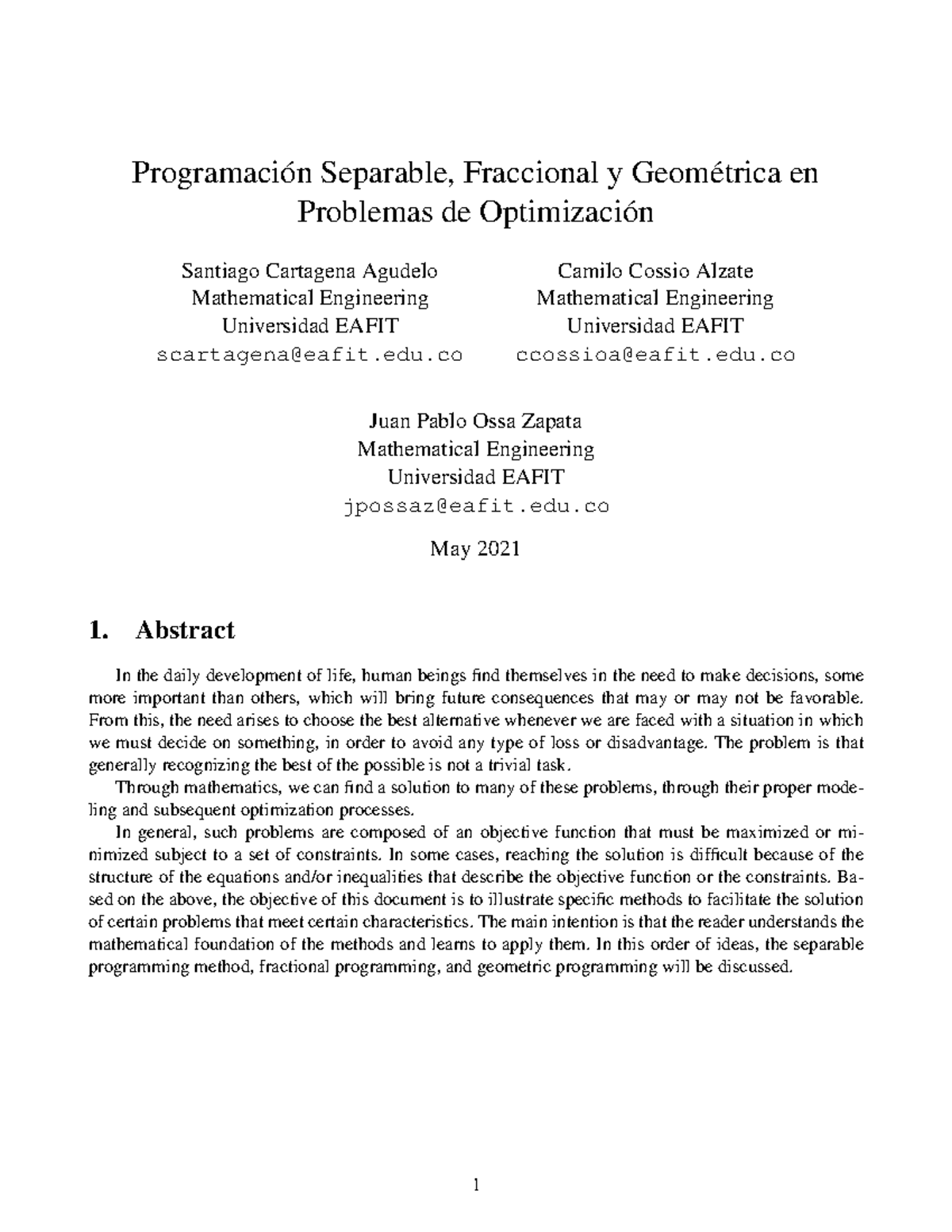 Programacion Separable Fraccional y Geometrica en Problemas de ...