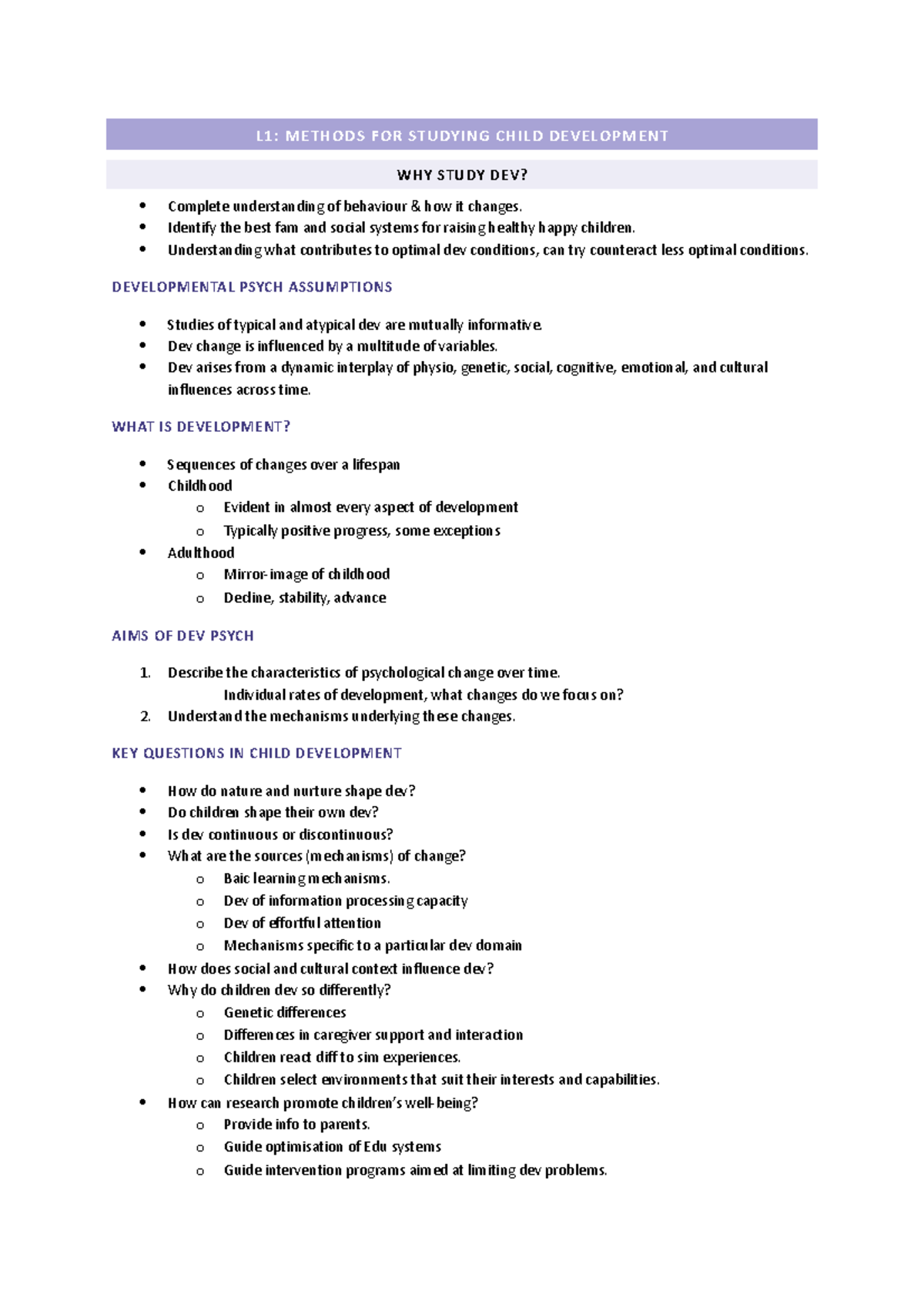 Lifespan development lectures - L1: METHODS FOR STUDYING CHILD DEVELOPMENT WHY STUDY DEV ...