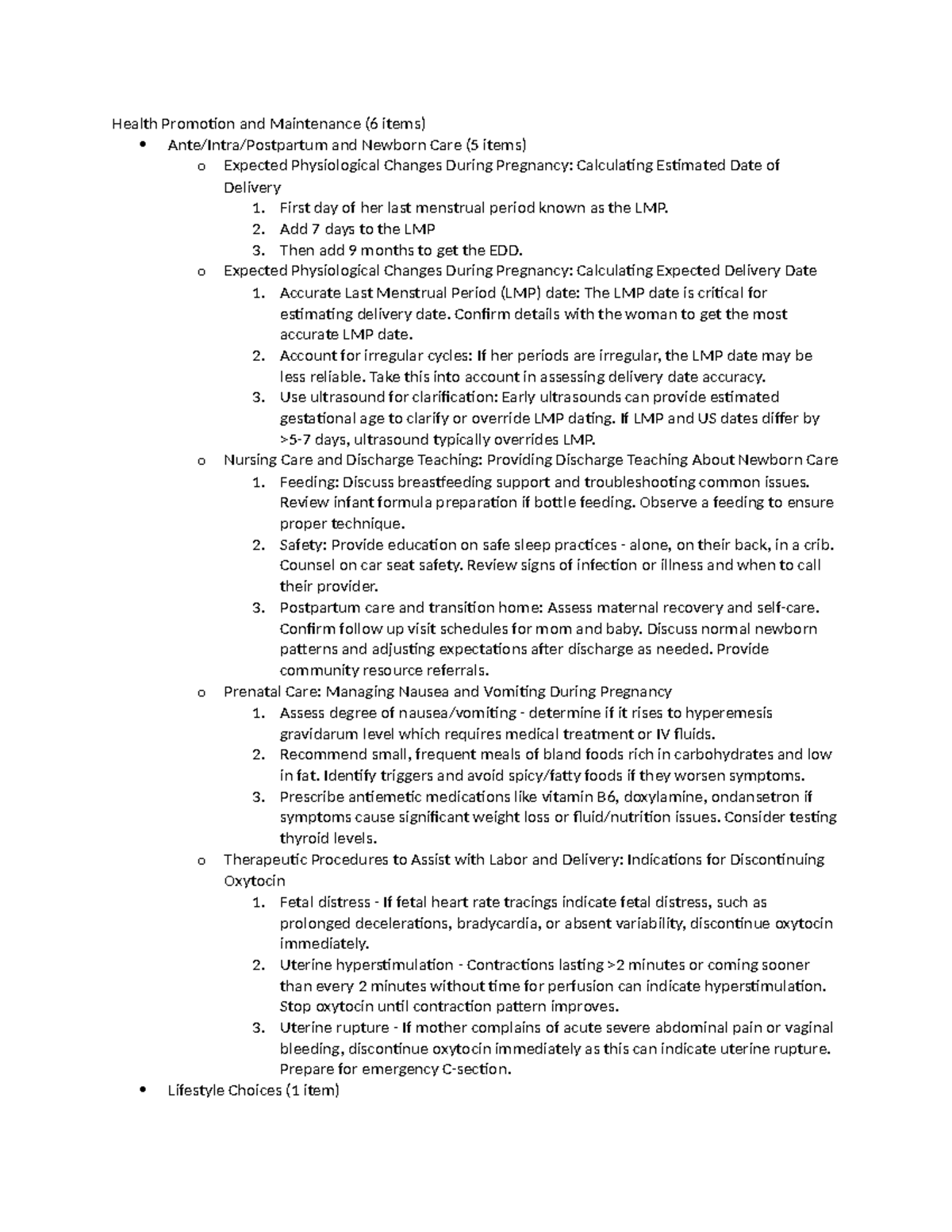 Critical points a - ATI - Health Promotion and Maintenance (6 items ...