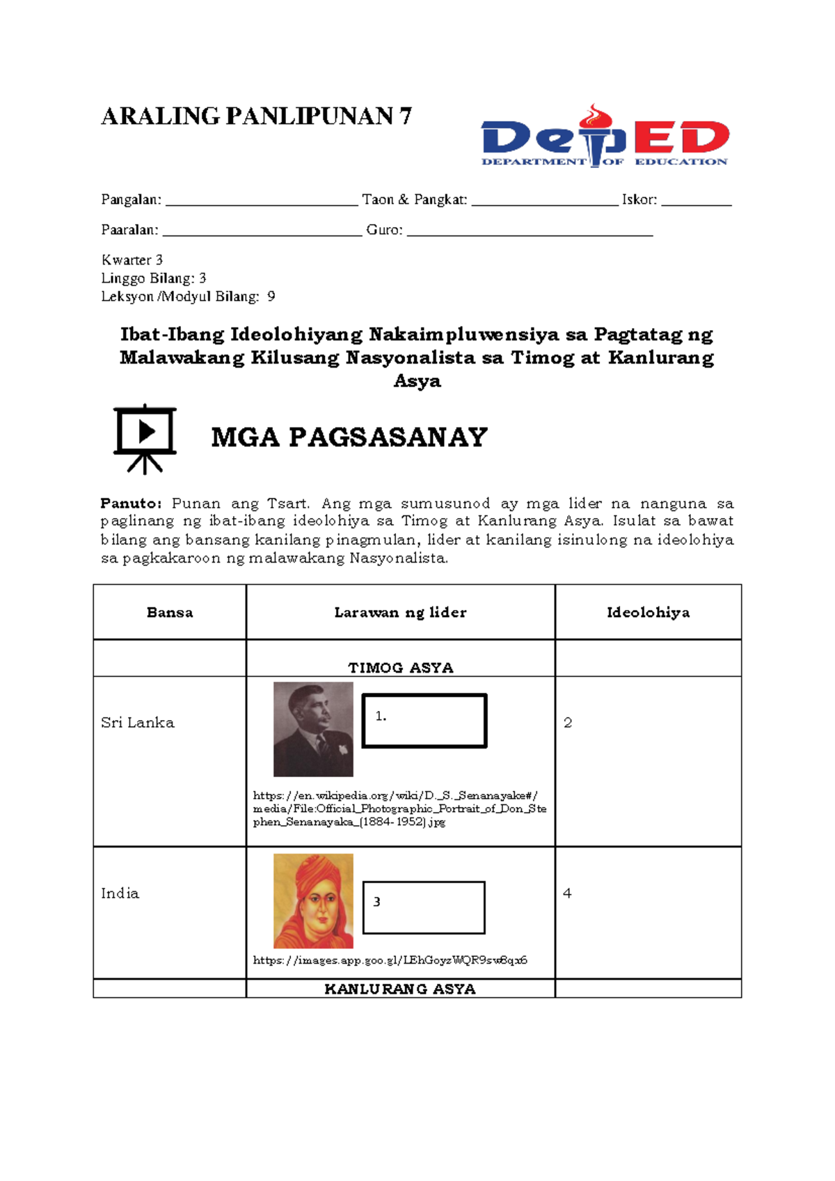 AP7-Q3- Gawain # 9 - Good - MGA PAGSASANAY ARALING PANLIPUNAN 7 ...