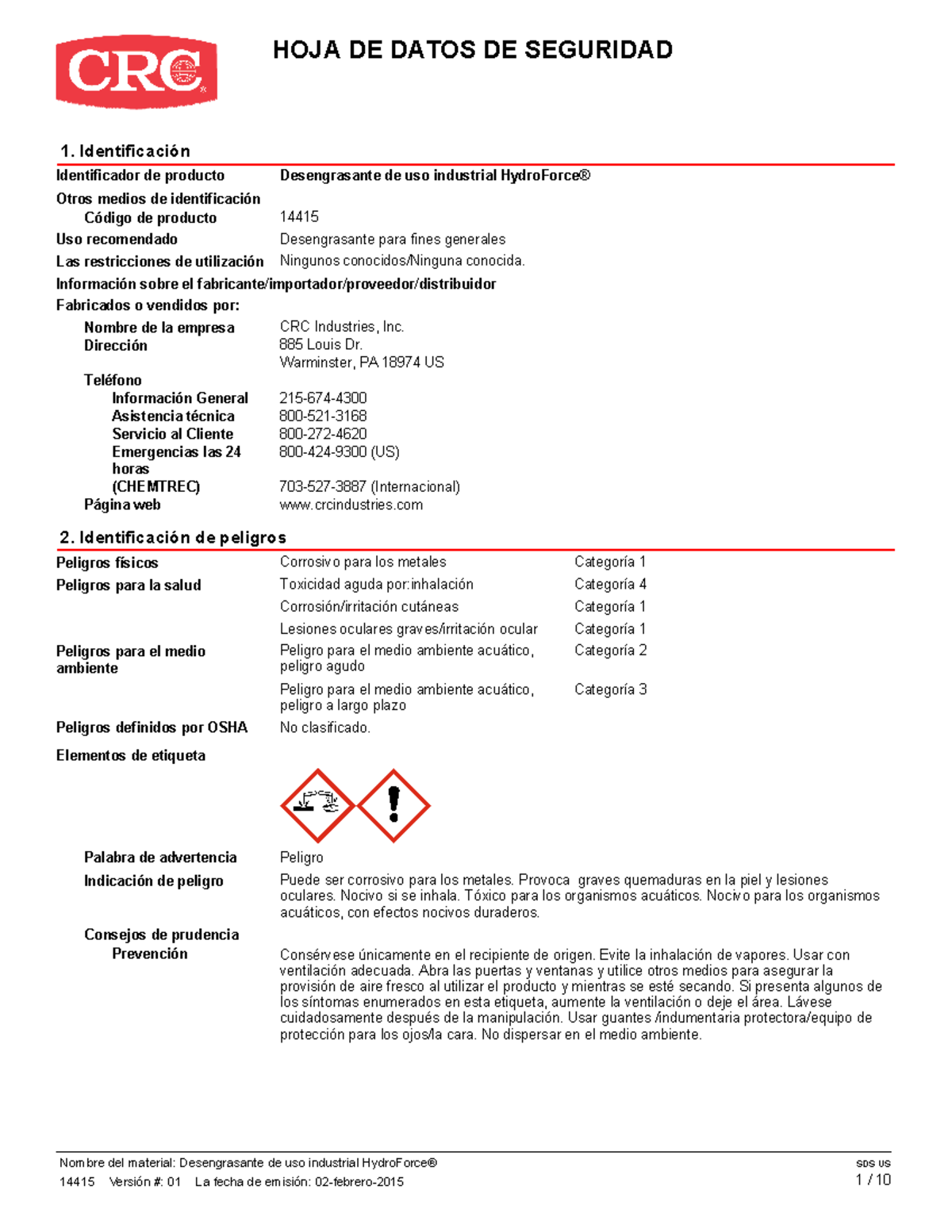 HOJA msds Desengrasante Industrial - HOJA DE DATOS DE SEGURIDAD 1 ...