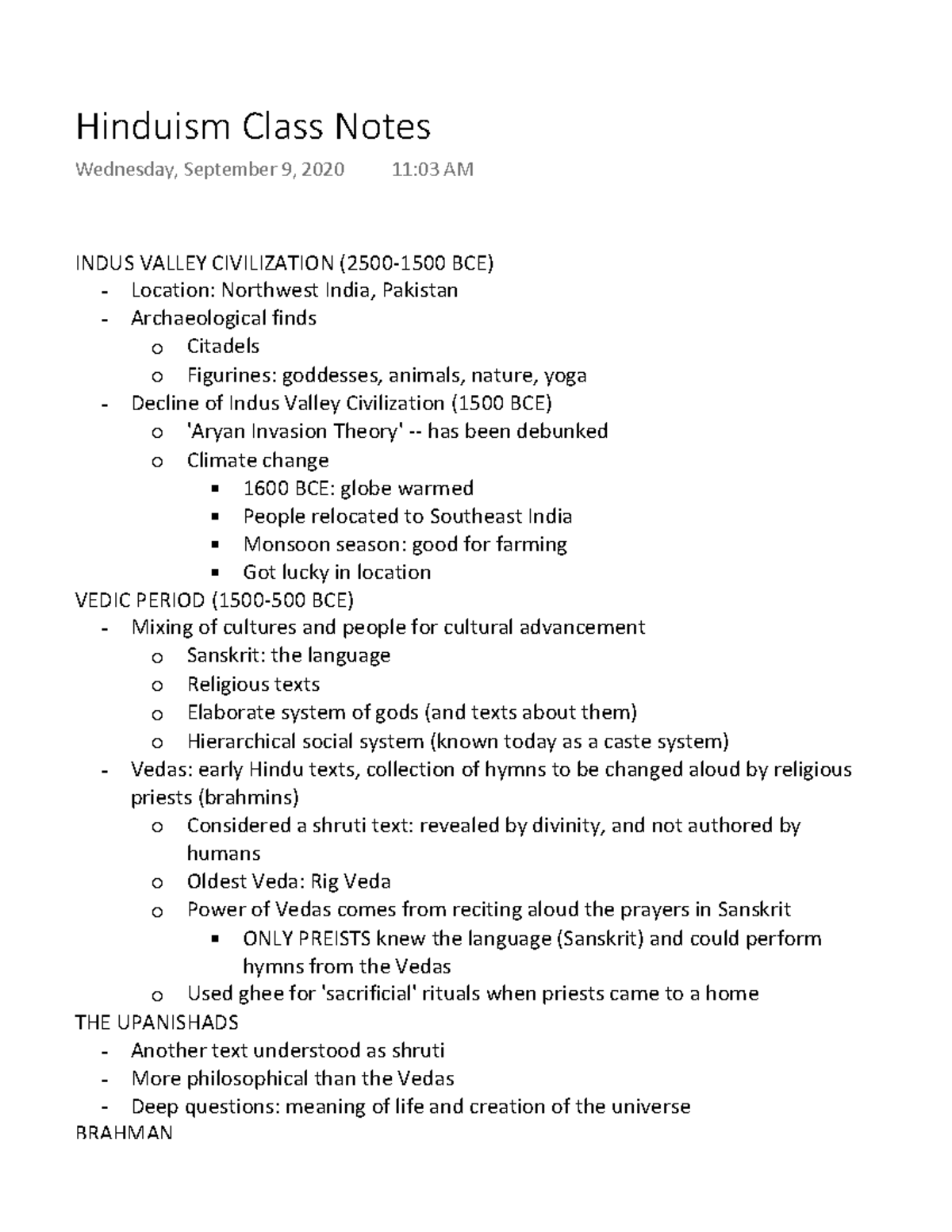 Hinduism Class Notes - INDUS VALLEY CIVILIZATION (2500-1500 BCE ...