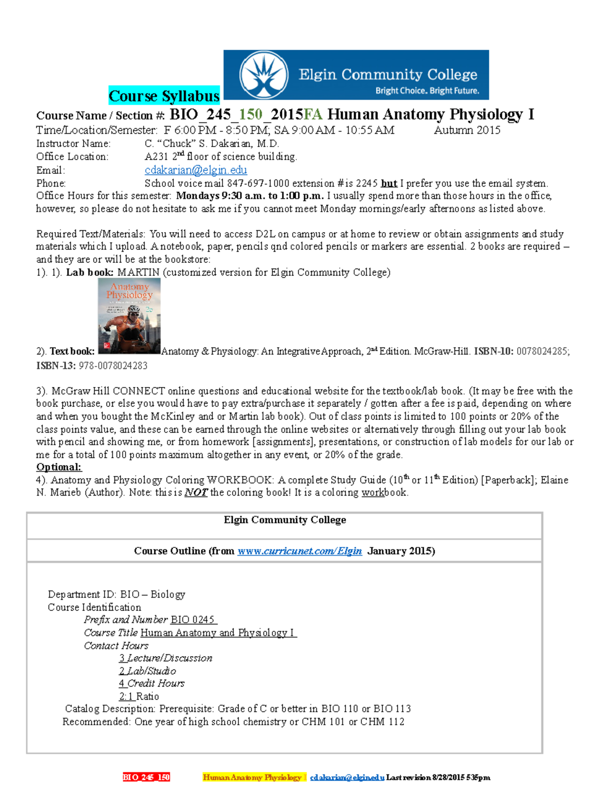 Course Syllabus for Human Anatomy and Physiology I - Studocu