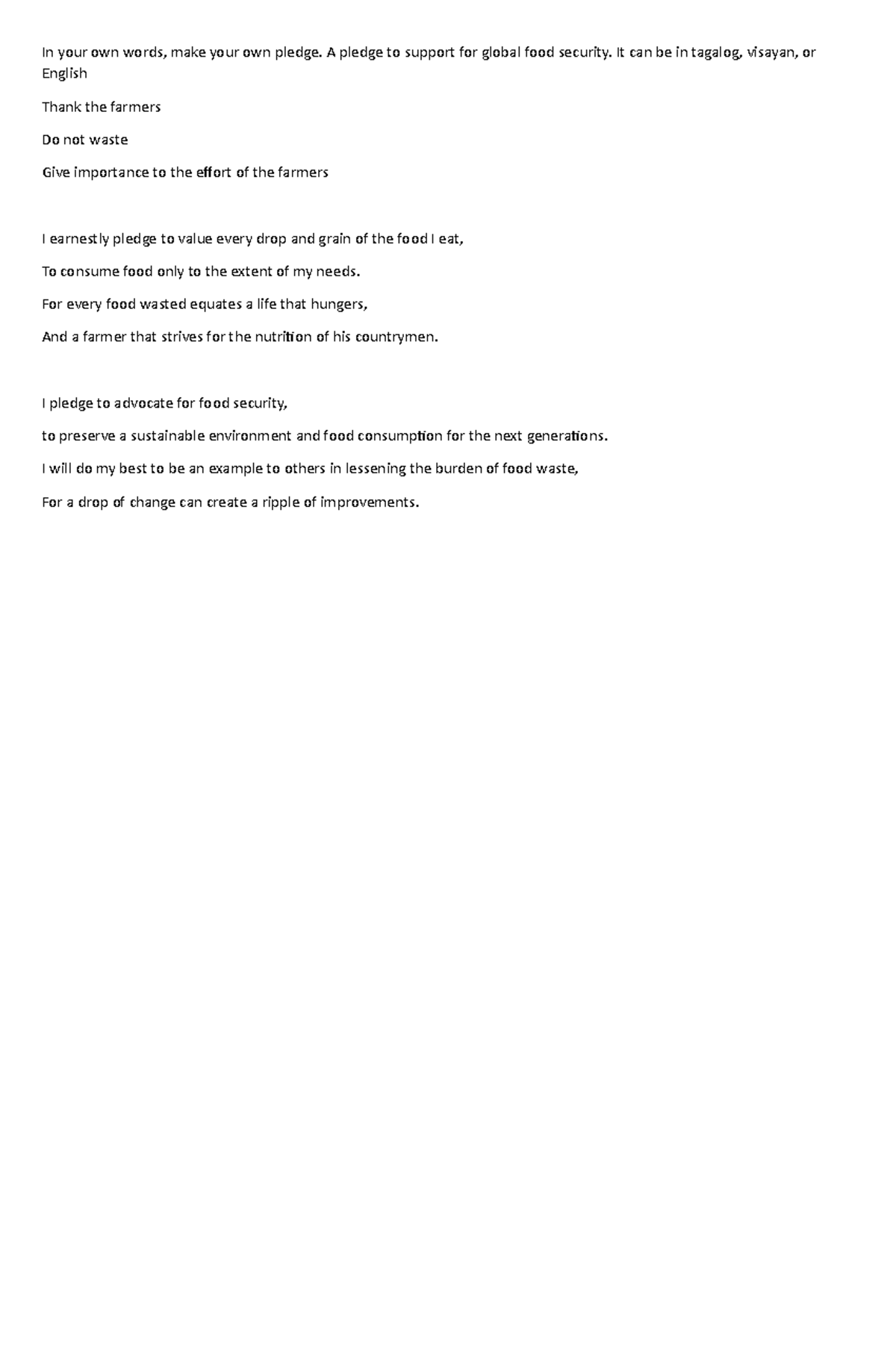 Pledge - lec notes - In your own words, make your own pledge. A pledge ...