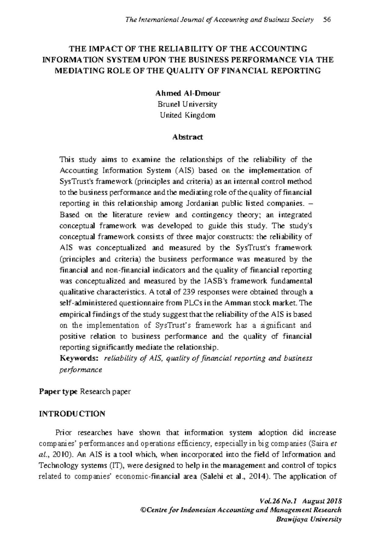 The impact of the reliability of the accounting information 3hkw7hds96 ...