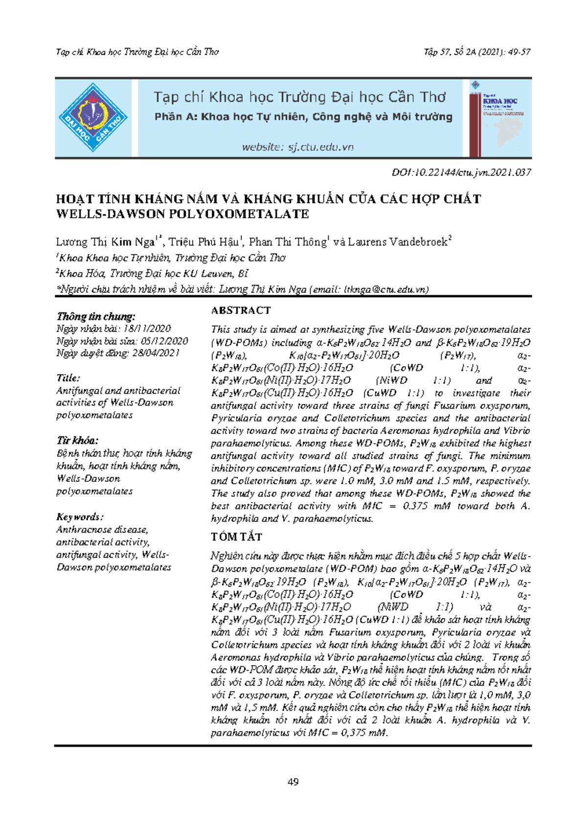 3825-Bài báo-3884-1-10-20210616 - DOI:10.22144/ctu.jvn. HOẠ T TÍ NH KHÁ NG NẤ M VÀ KHÁ NG - Studocu