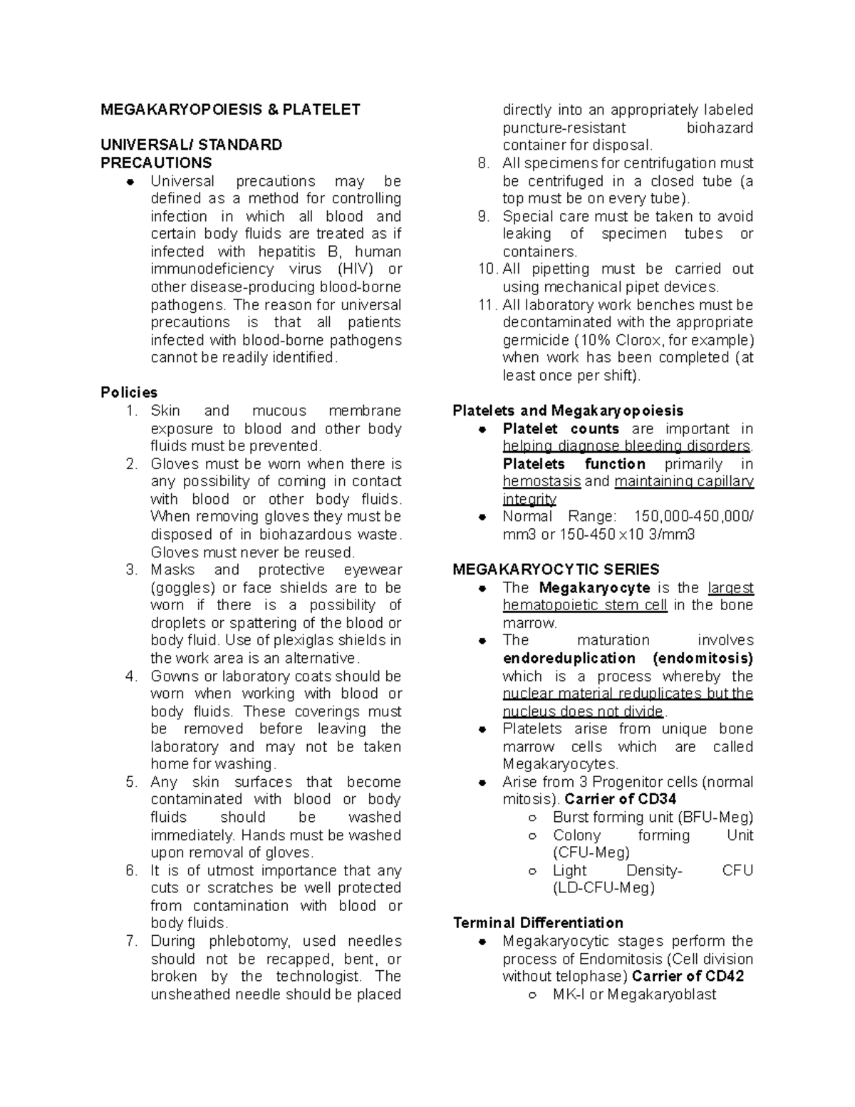 HEMA 2 LEC - Doc. Gio lec - MEGAKARYOPOIESIS & PLATELET UNIVERSAL ...