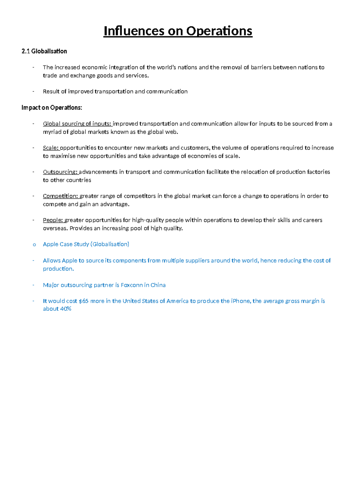 Influences on Operations - Result of improved transportation and ...
