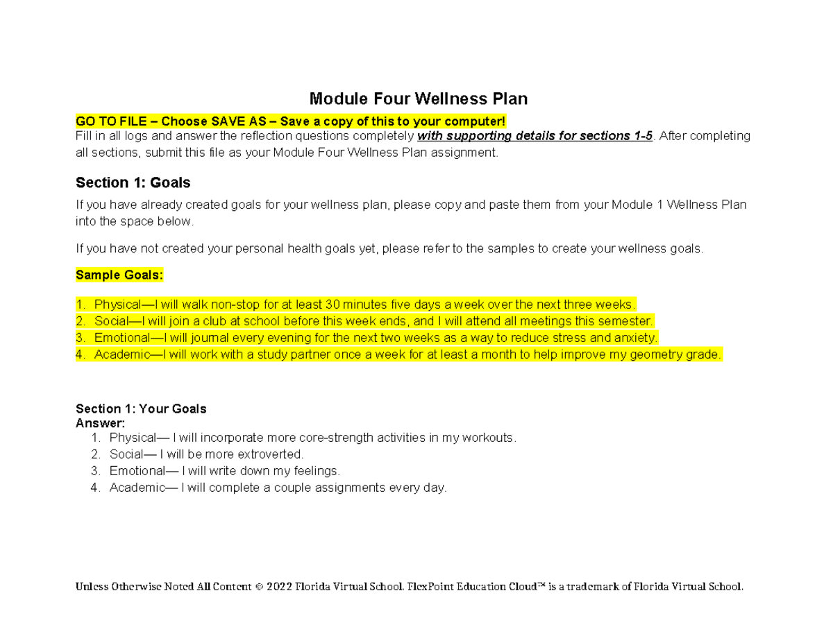 Module four wellness plan - Module Four Wellness Plan GO TO FILE ...