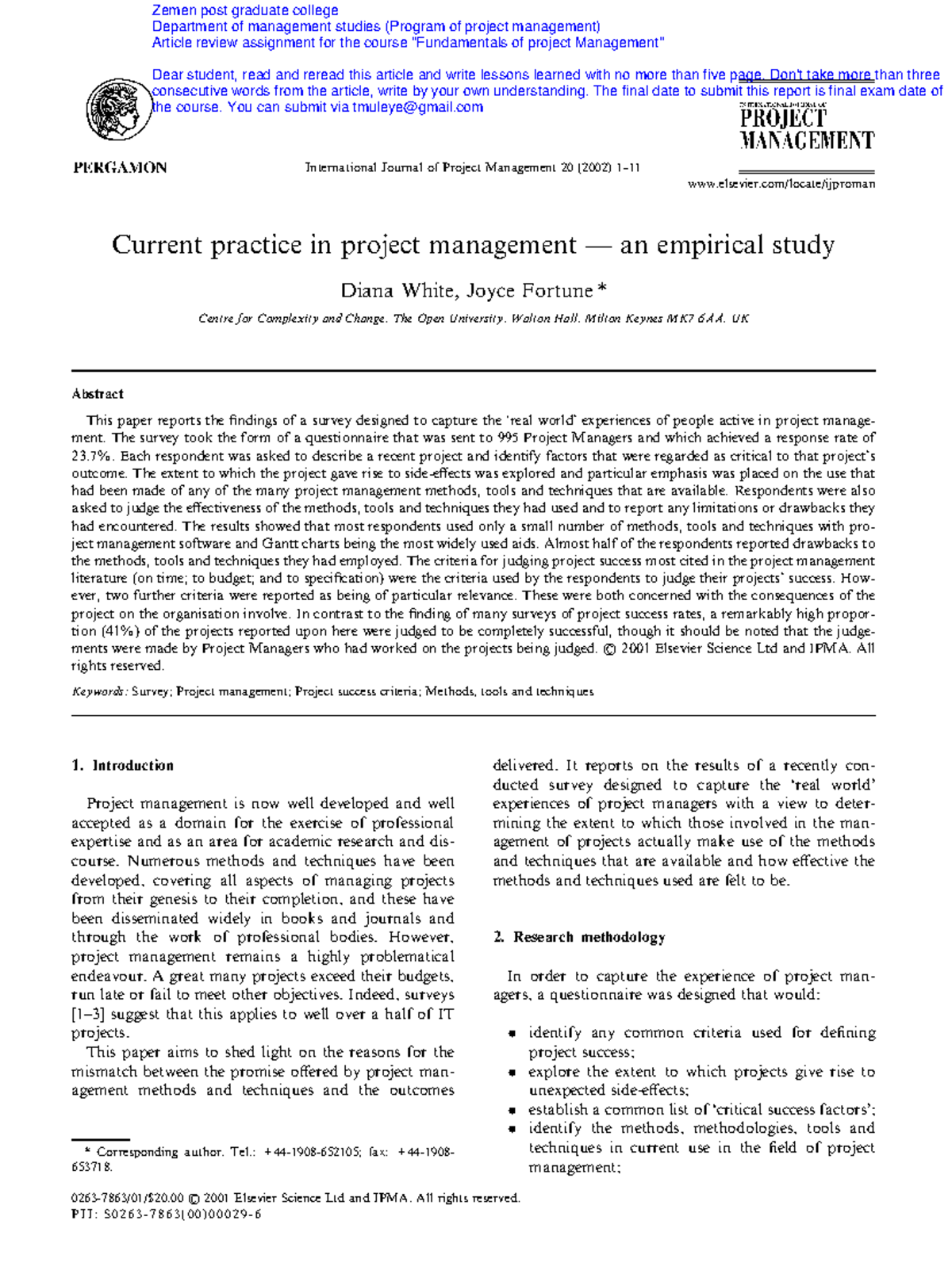 FPM Assignment II - Current practice in project management Ð an ...