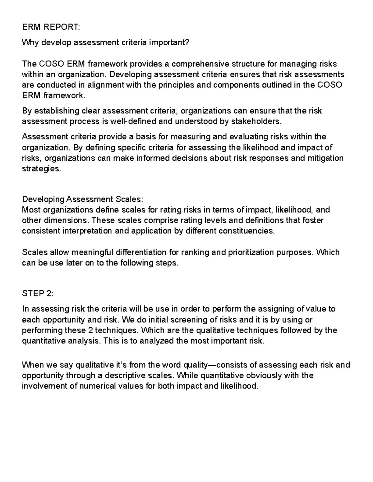 ERM Report - Summary Practical Acctg - ERM REPORT: Why develop ...