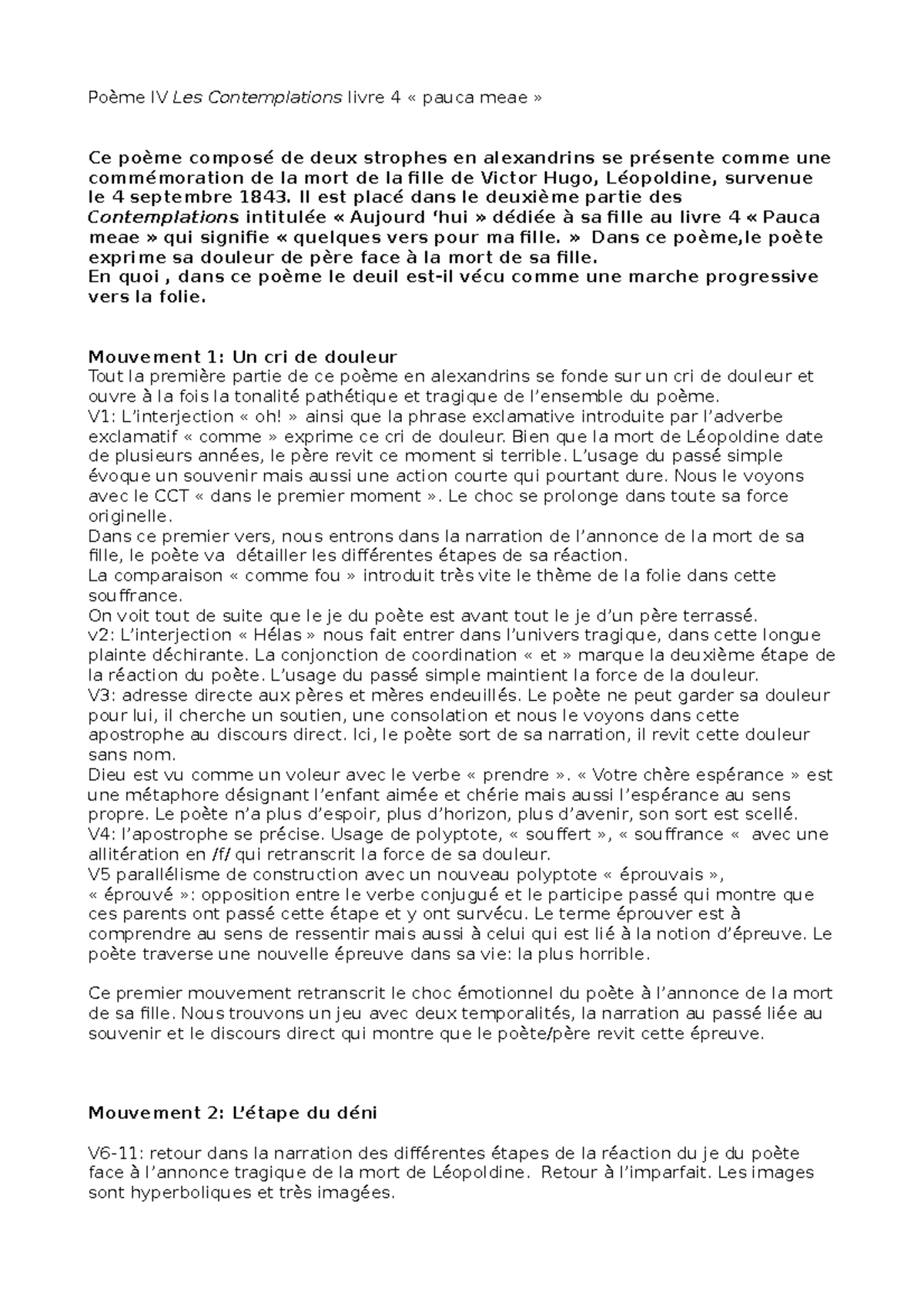 Textes 5 et 6- analyse linéaire - Poème IV Les Contemplations livre 4 ...