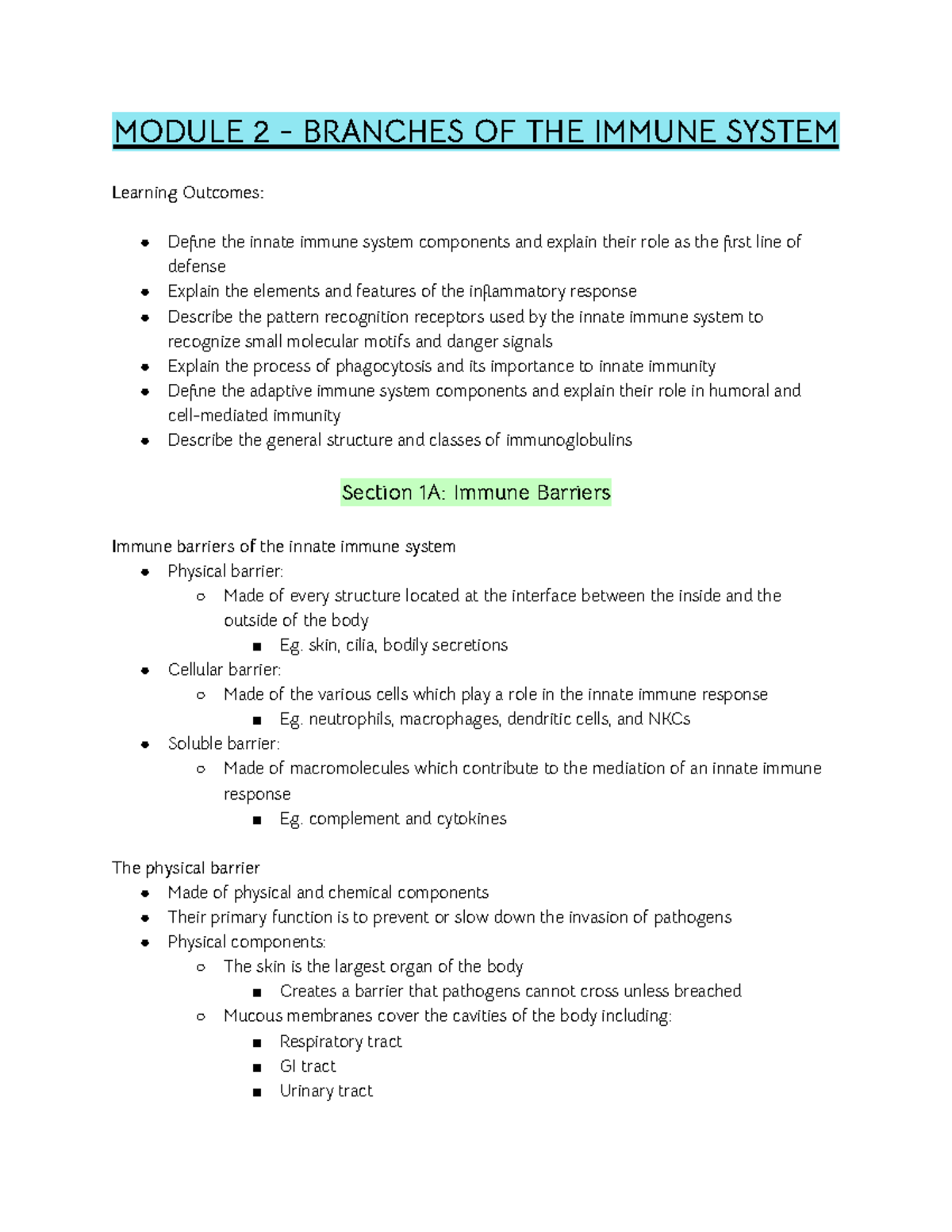 MICR 270 - Module 2 Notes - MODULE 2 - BRANCHES OF THE IMMUNE SYSTEM ...