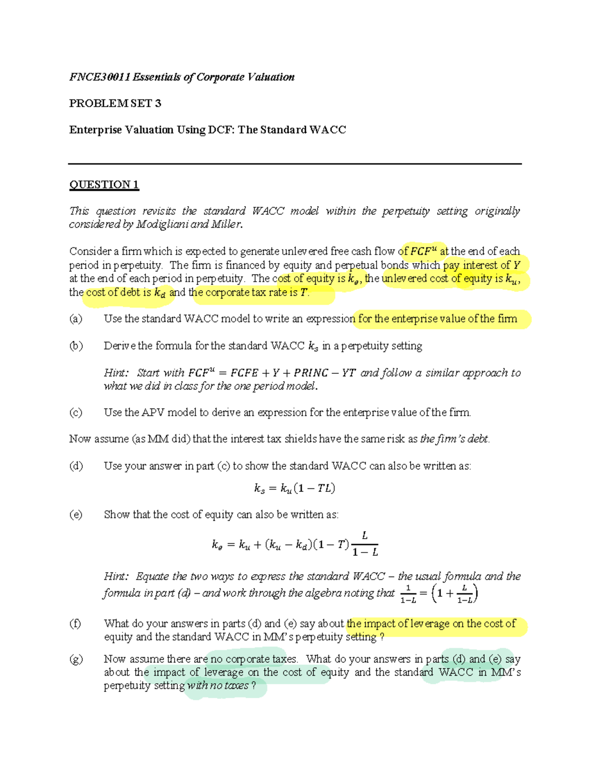 Tute 3 Handwritten Notes and Solutions - FNCE30011 Essentials of ...