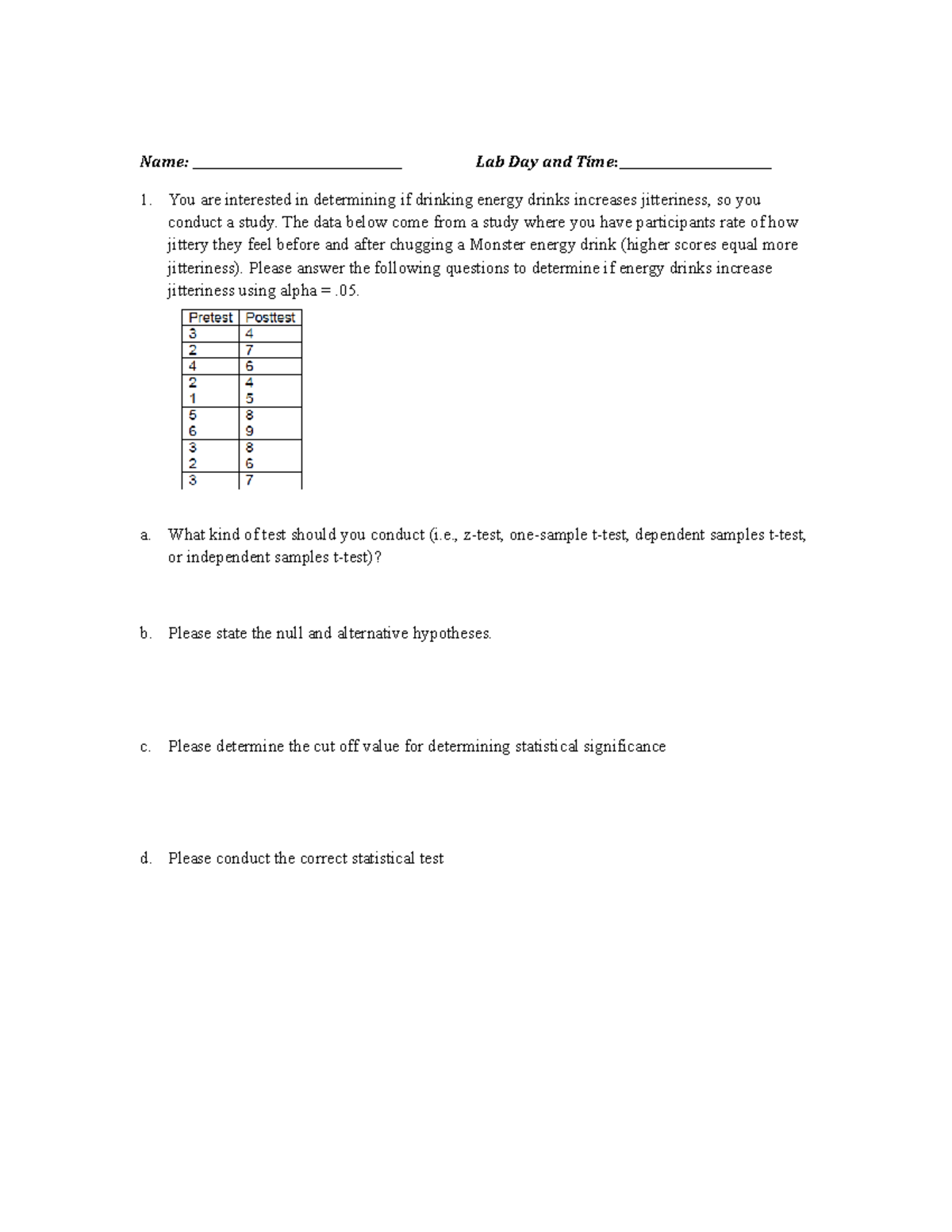 Lab 9 (22) - lab assignment for the statistics lab - Name: _________________________________ Lab ...