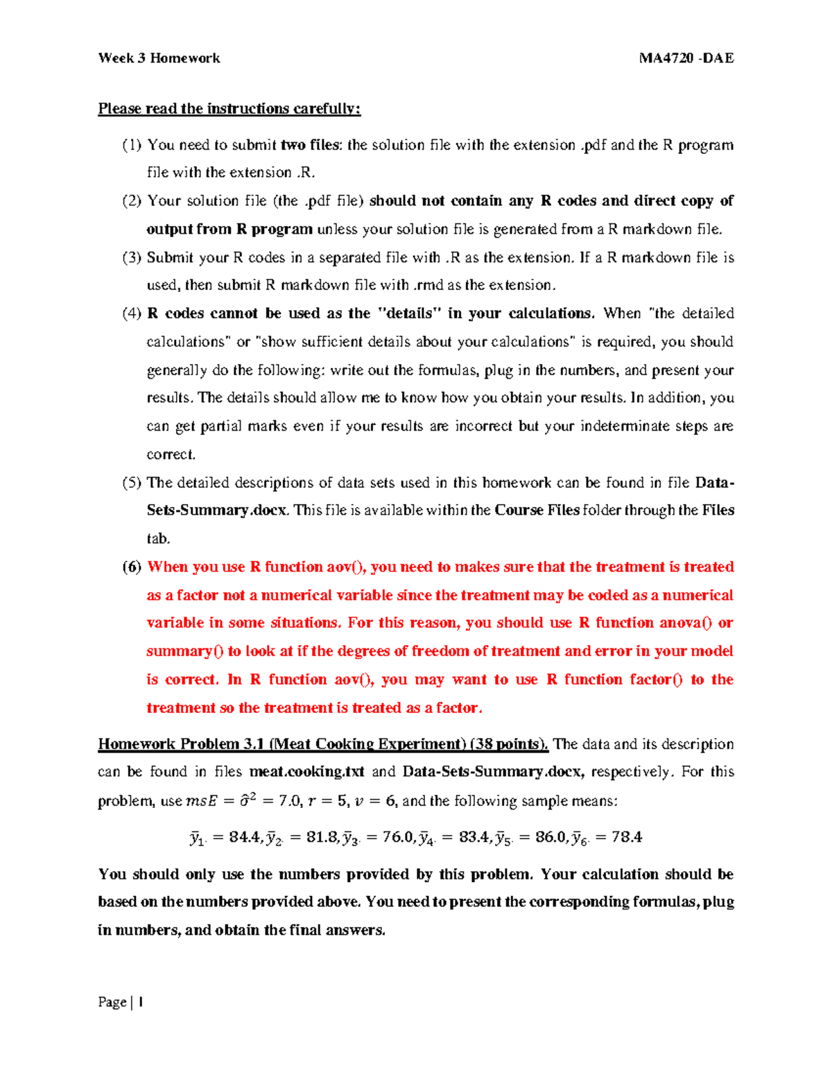 Week-3-homework - Assignment - Please read the instructions carefully: (1) You need to submit ...