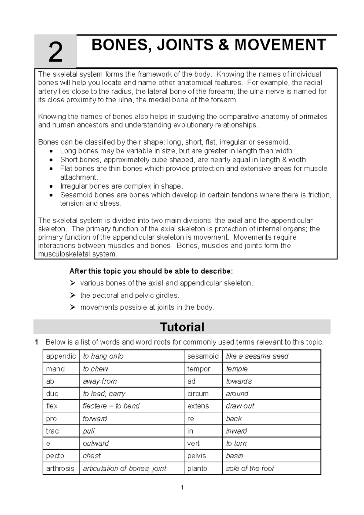 2 Bones, joints and movement 2023 (Answers) - 2 BONES, JOINTS ...