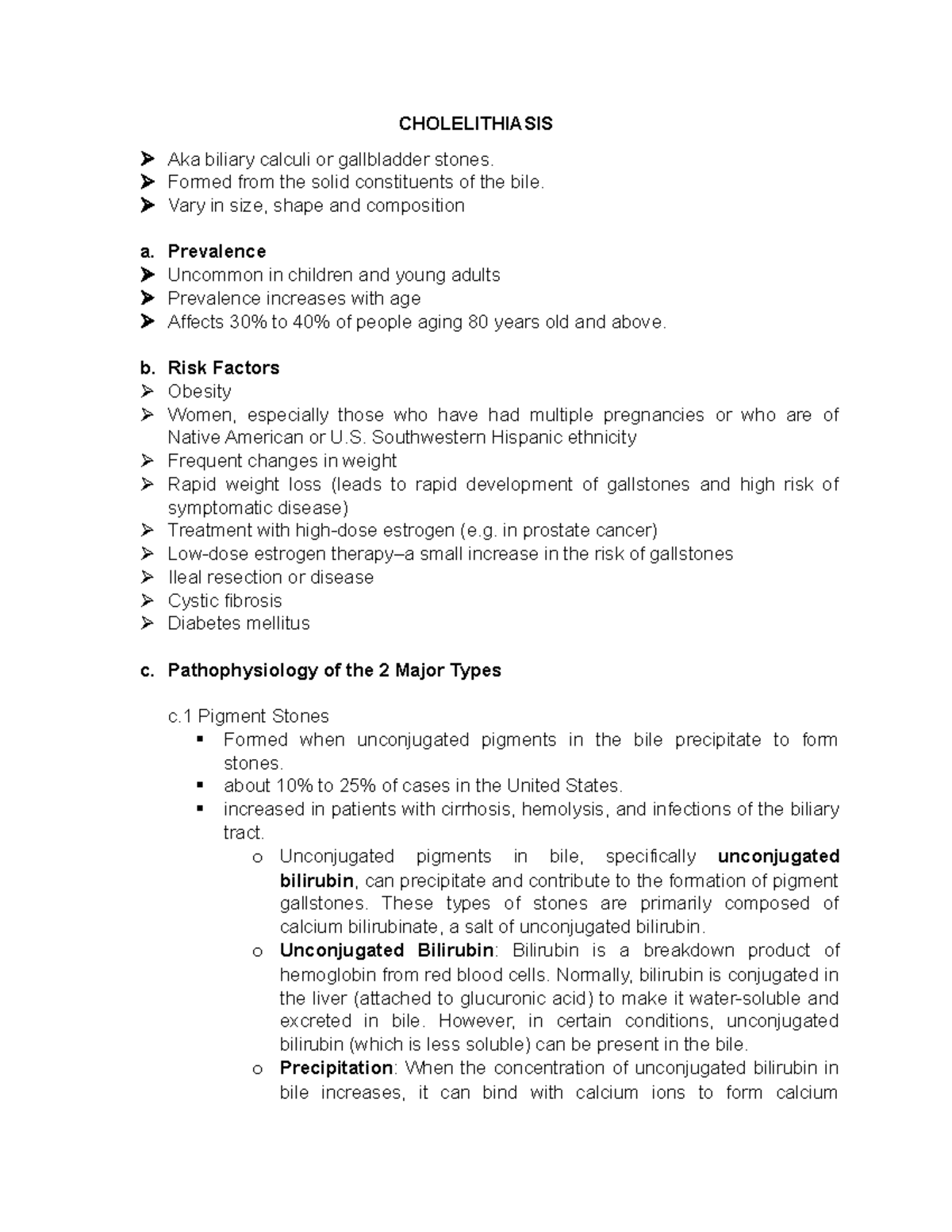 CITU MS2 Cholelithiasis Notes - CHOLELITHIASIS Aka biliary calculi or ...