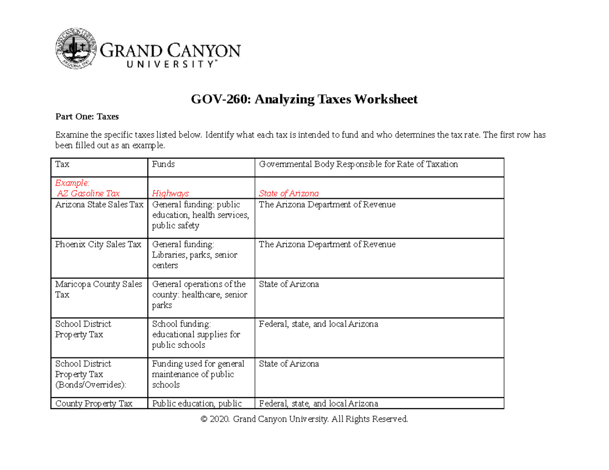 Analyzing Tax Worksheet - GOV 260 - GCU - Studocu