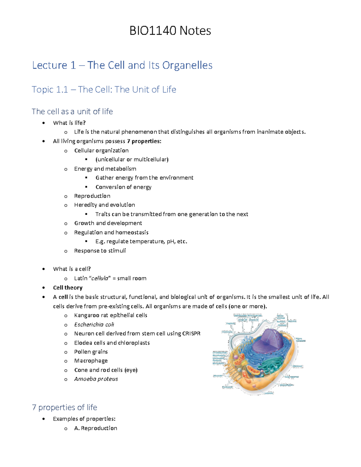 BIO1140 Module 1 - The Cell and Its Organelles - BIO1140 Notes 1 ...
