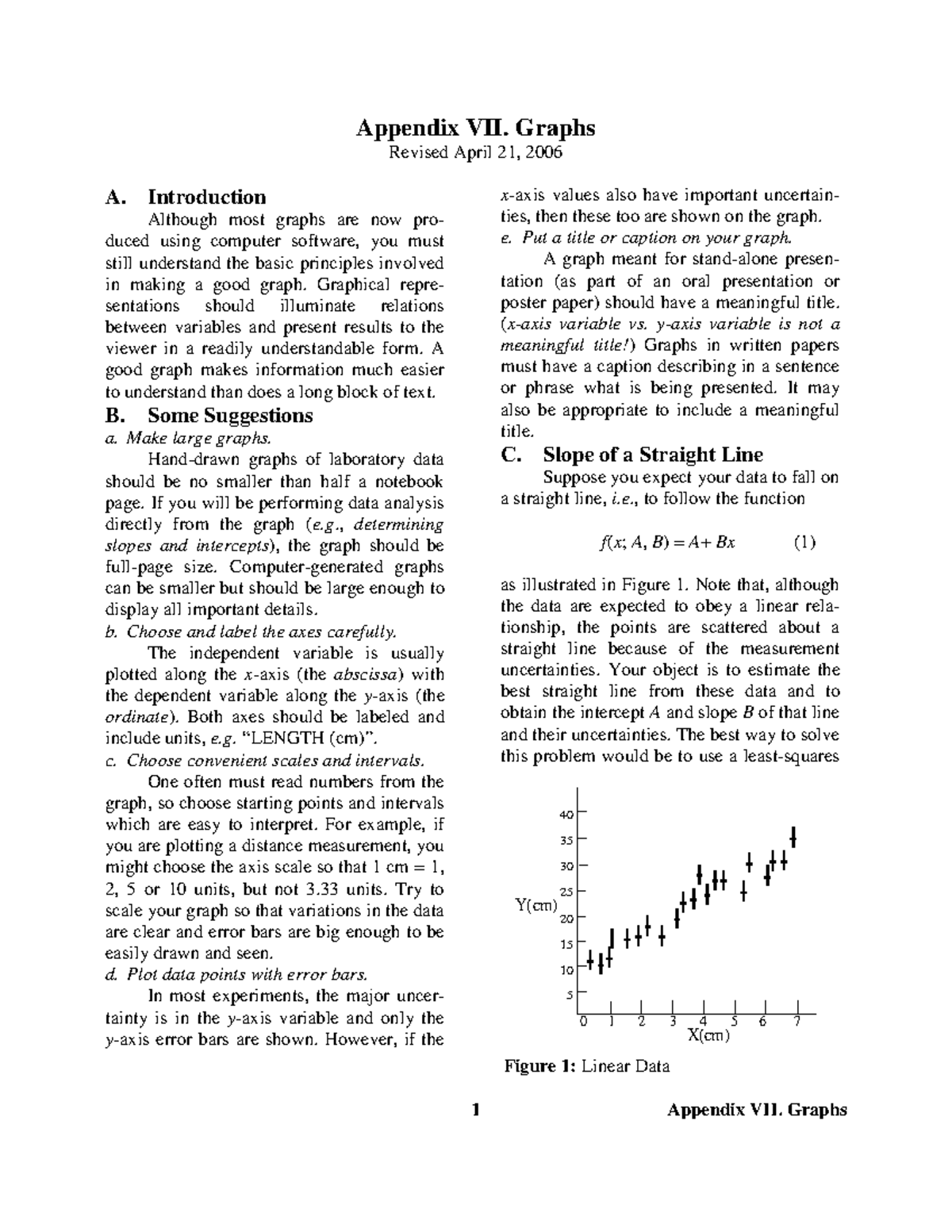 Graphing and analysis - Appendix VII. Graphs Revised April 21, 2006 A. Introduction Although ...