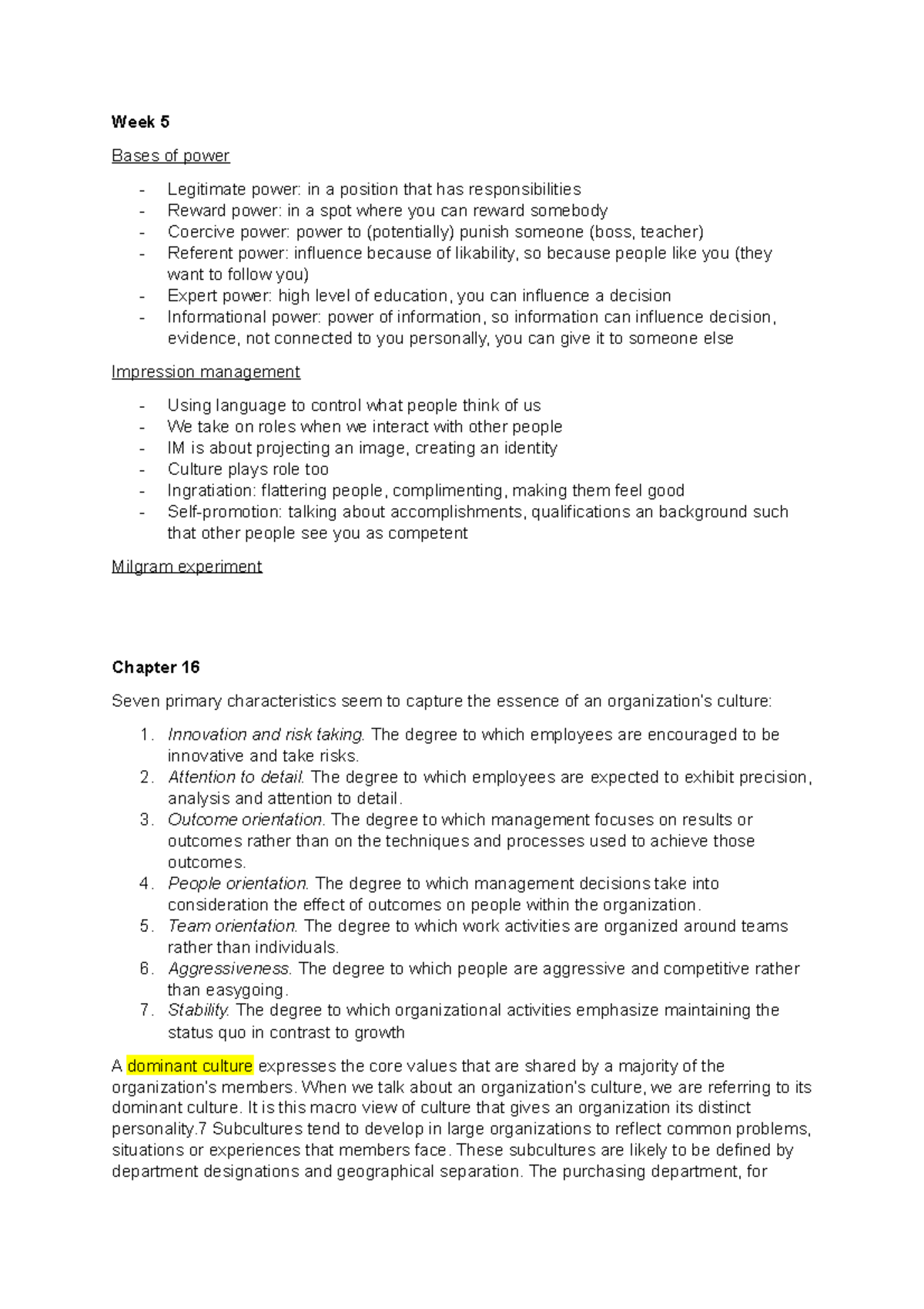 Week 5 - Week 5 video lectures - Week 5 Bases of power Legitimate power ...