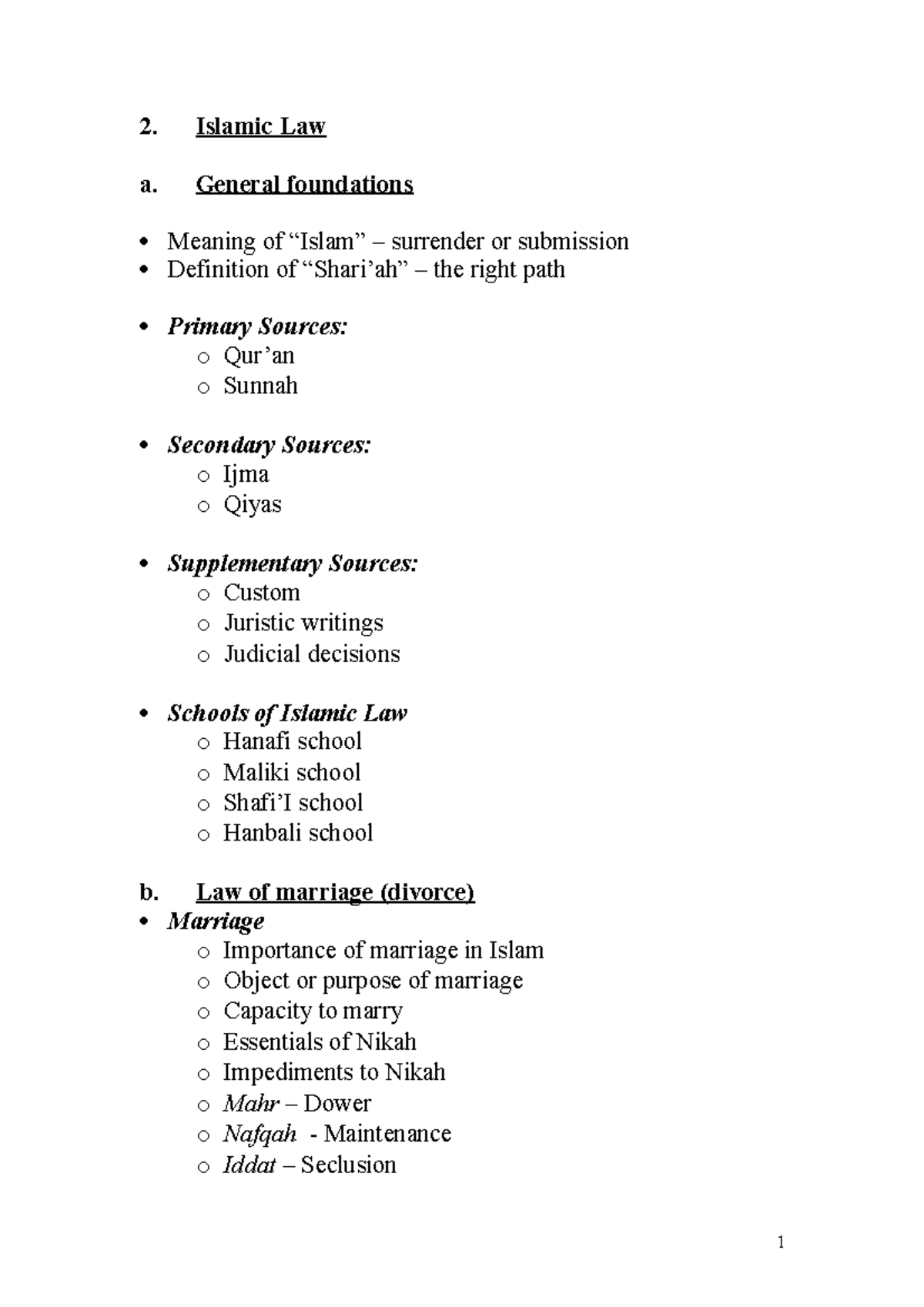 islamic law sources - 2. Islamic Law a. General foundations Meaning of ...