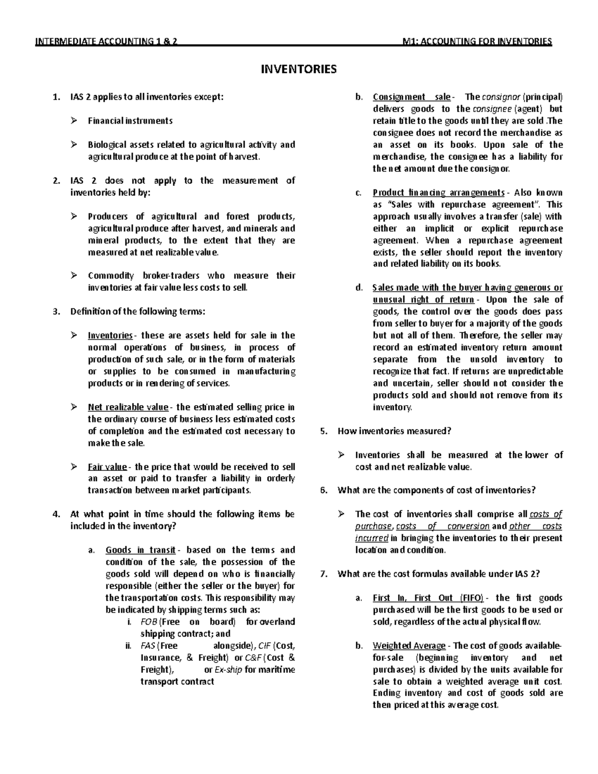 M1 - Inventories - Guide Q&A about PAS 2 - INTERMEDIATE ACCOUNTING 1 ...