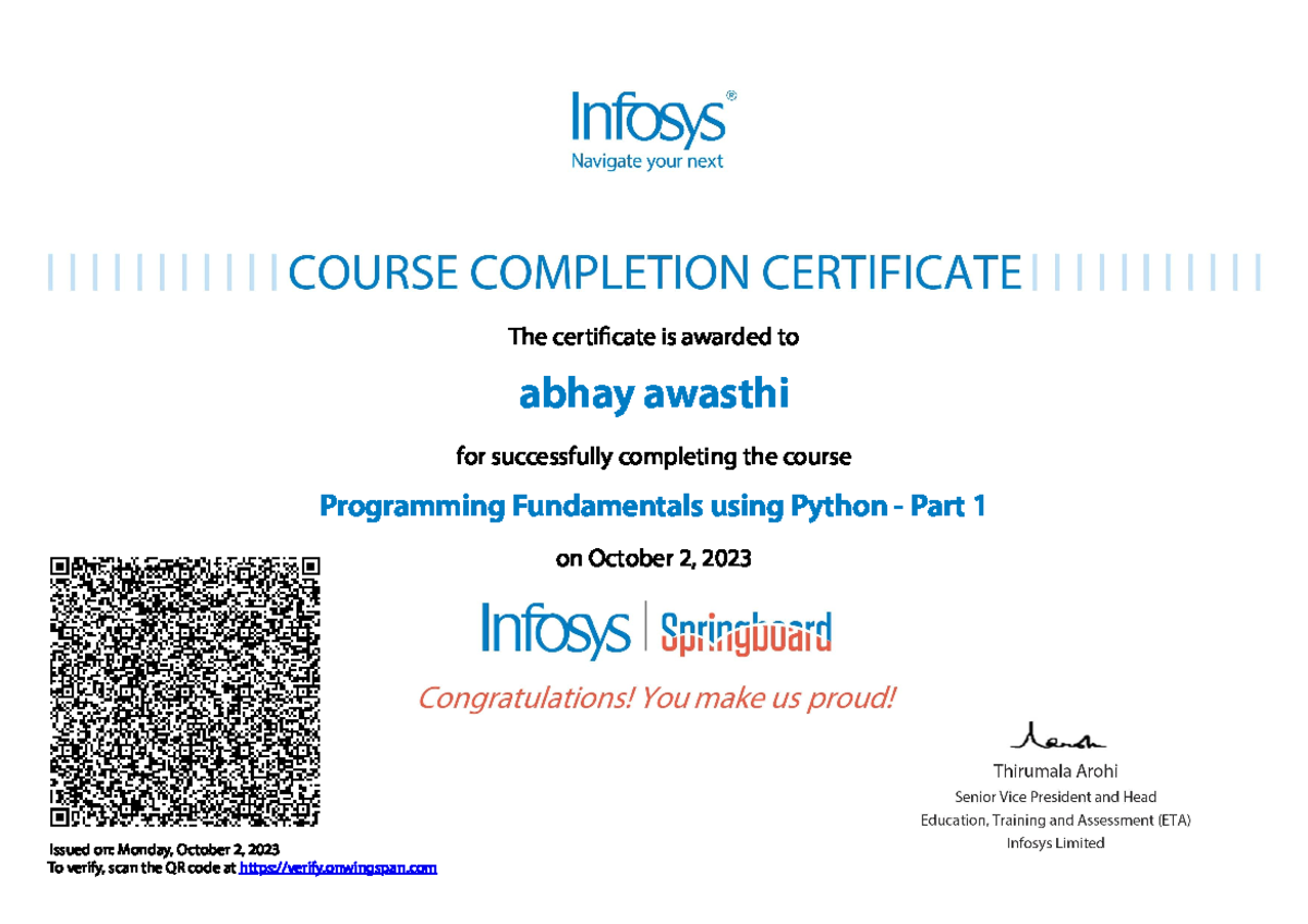 Python Certificate Axzx Btech Abhay Awasthi Programming Fundamentals Using Python Part 1