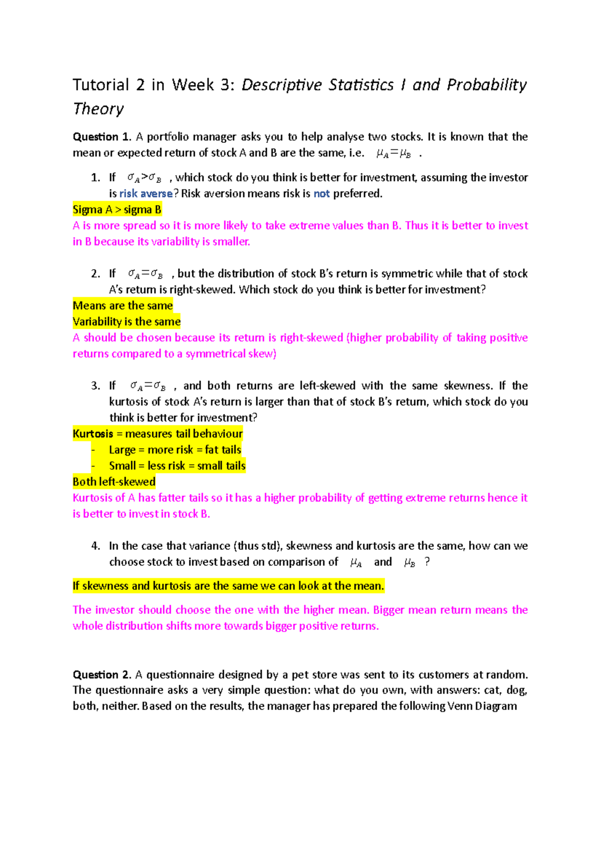 Tutorial 2 in Week 3 - Tutorial 2 in Week 3: Descriptive Statistics I ...