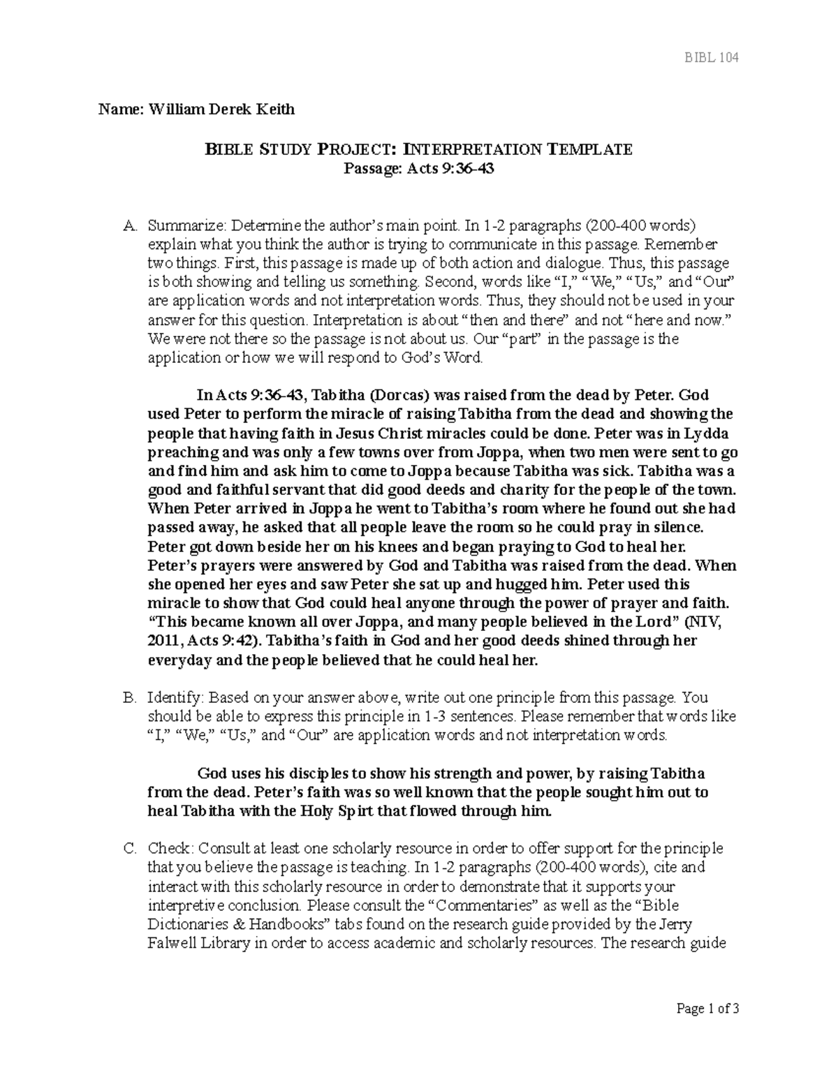 Bible Study Project Interpretation - BIBL 104 - LU - Studocu